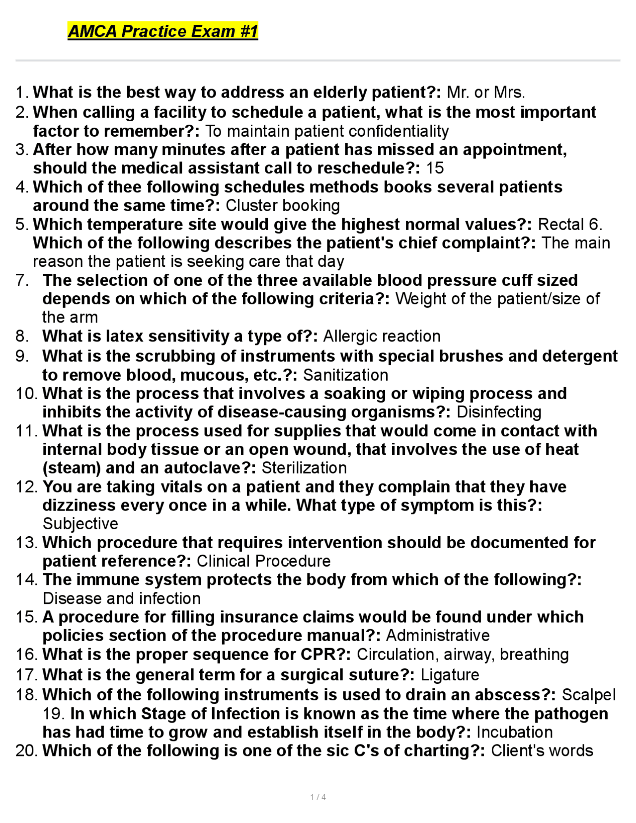 AMCA Medical Assistant Practice Exam: Comprehensive Review Questions ...