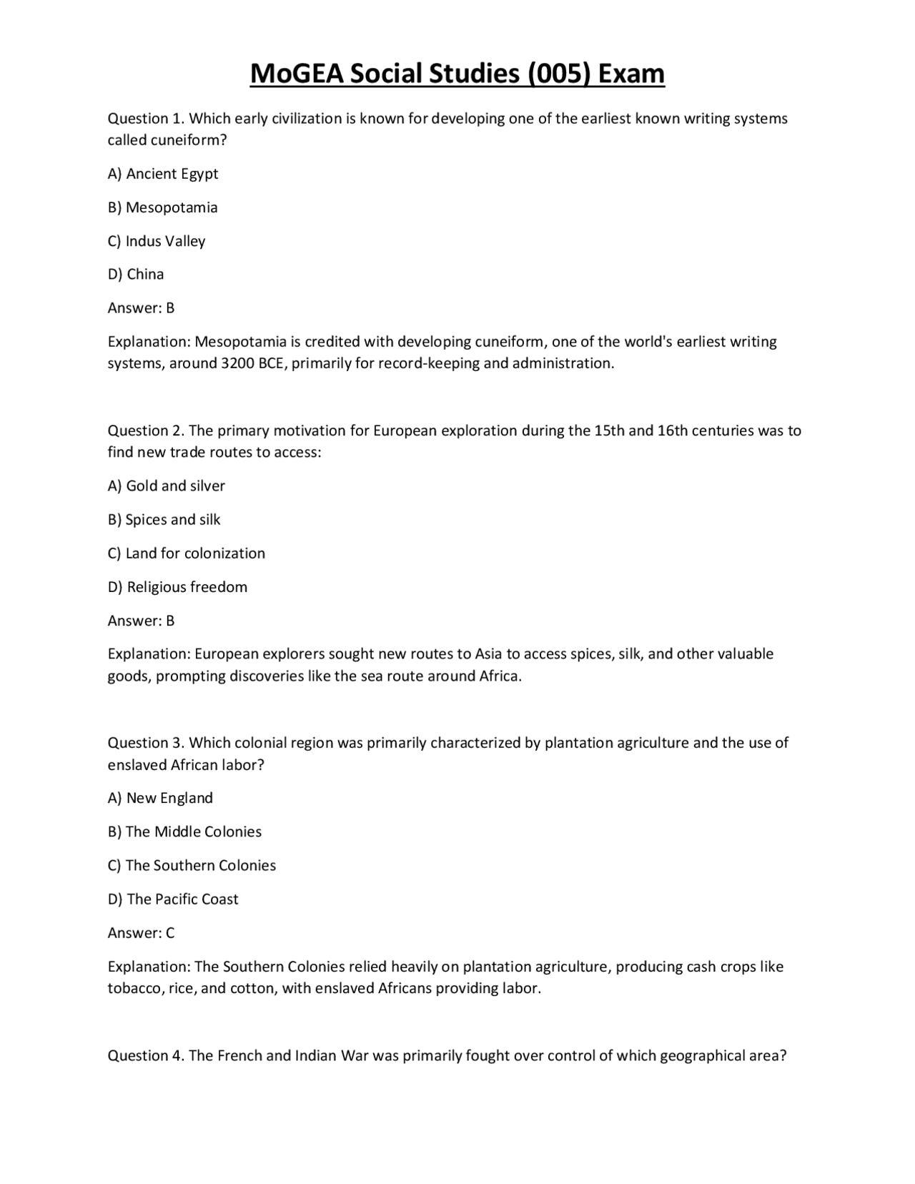 MoGEA Social Studies (005) Exam | Exams Technology | Docsity