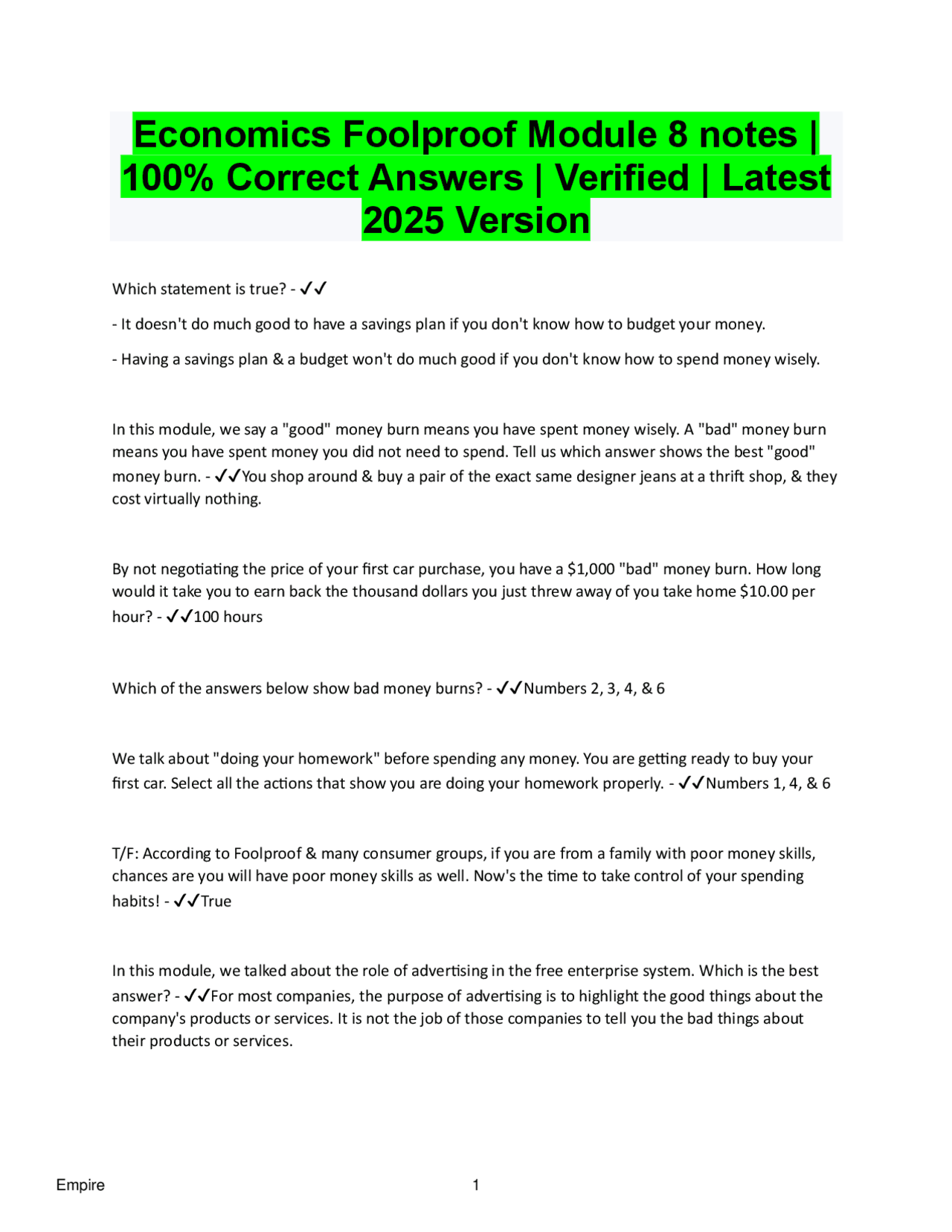 FoolProof Economics Module 8 (2025/2026) | Verified | Exam-Ready File ...