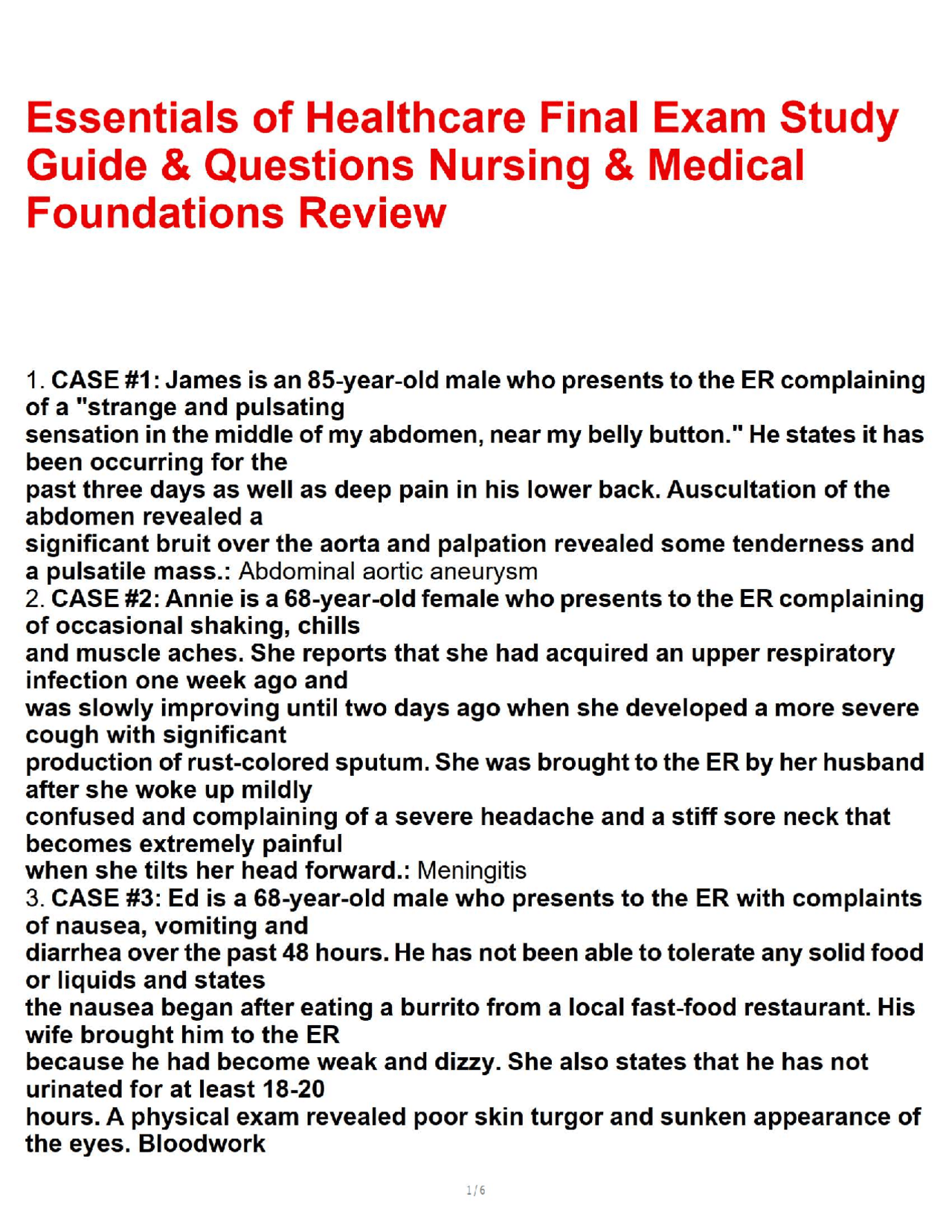 Essentials of Healthcare Final Exam Study Guide & Questions Nursing ...