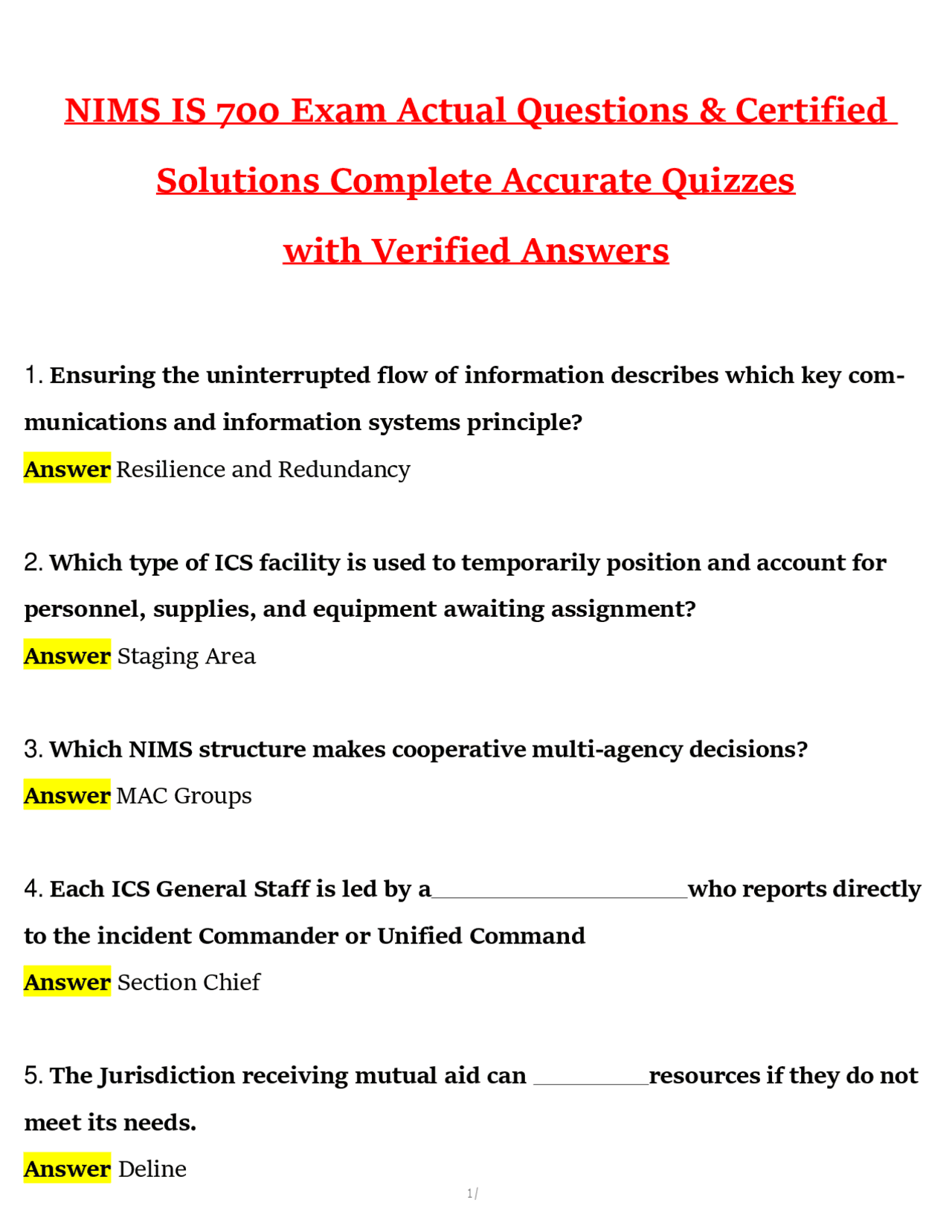 NIMS IS-700 Exam (Latest 2025 / 2026 Update) Questions & Correct ...
