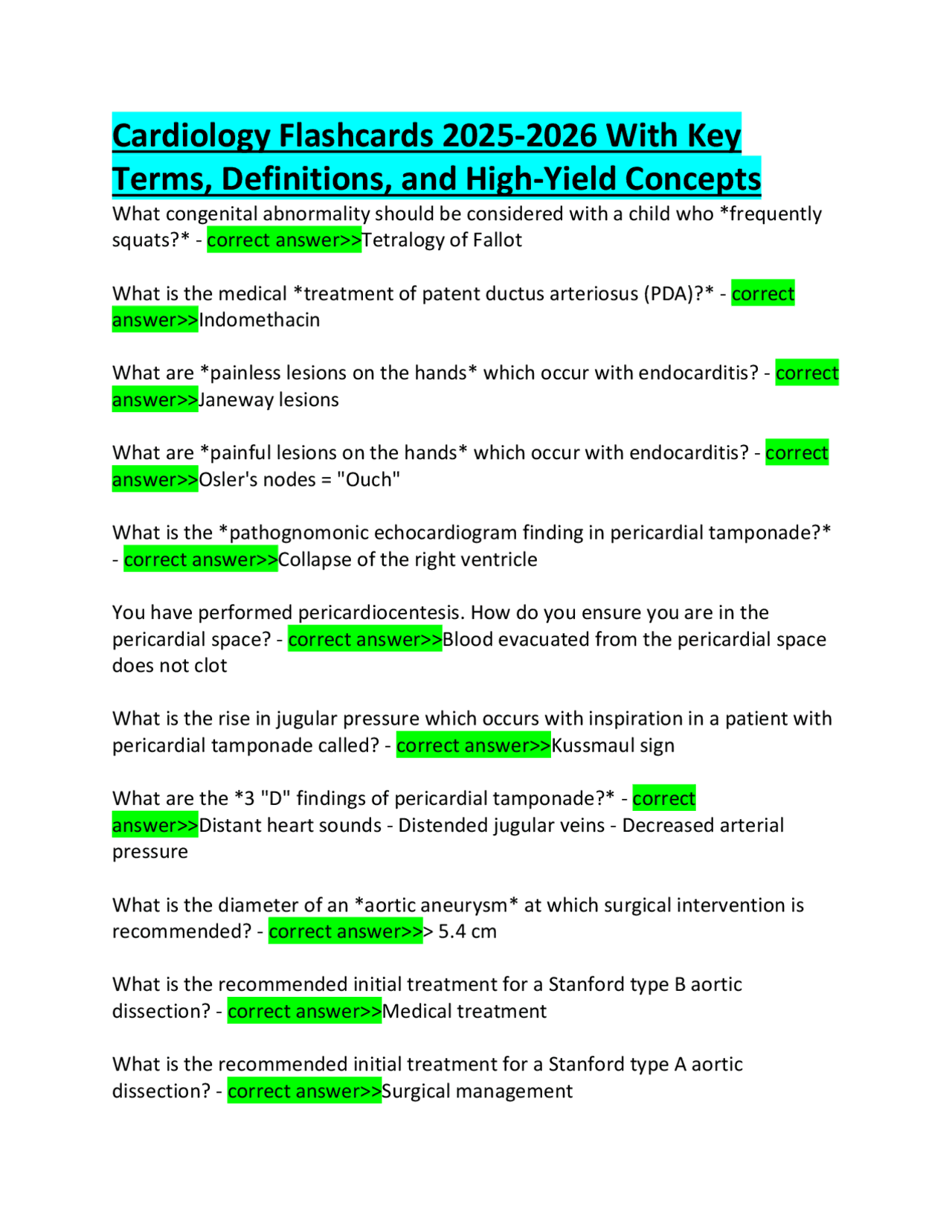 Cardiology Flashcards: Key Terms and Concepts for Medical Students ...