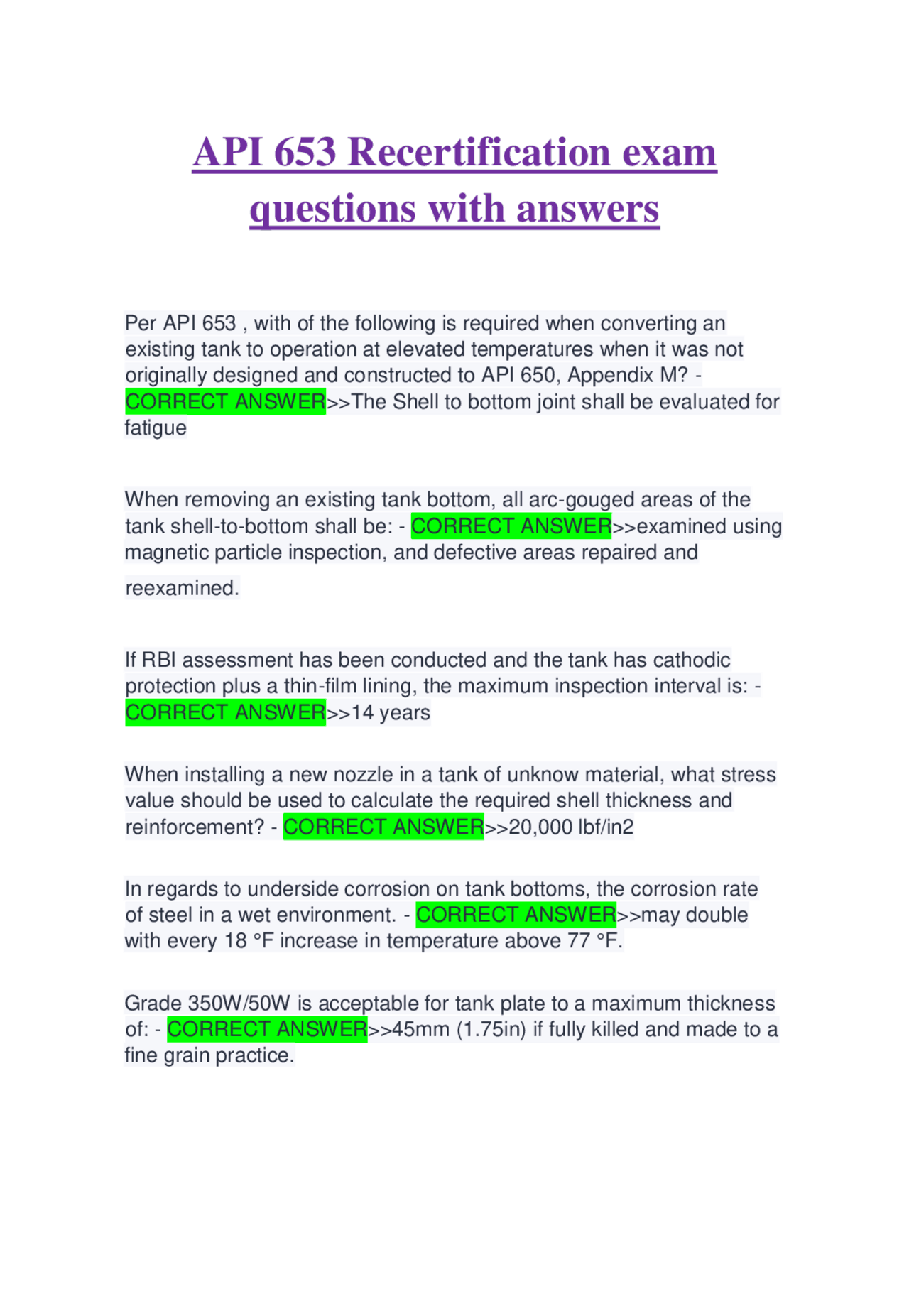 API 653 Recertification Exam: Questions and Answers for Tank Inspection ...