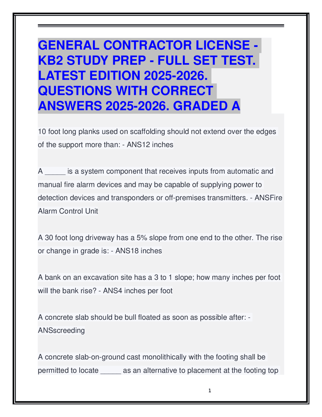 GENERAL CONTRACTOR LICENSE - KB2 STUDY PREP - FULL SET TEST. LATEST ...