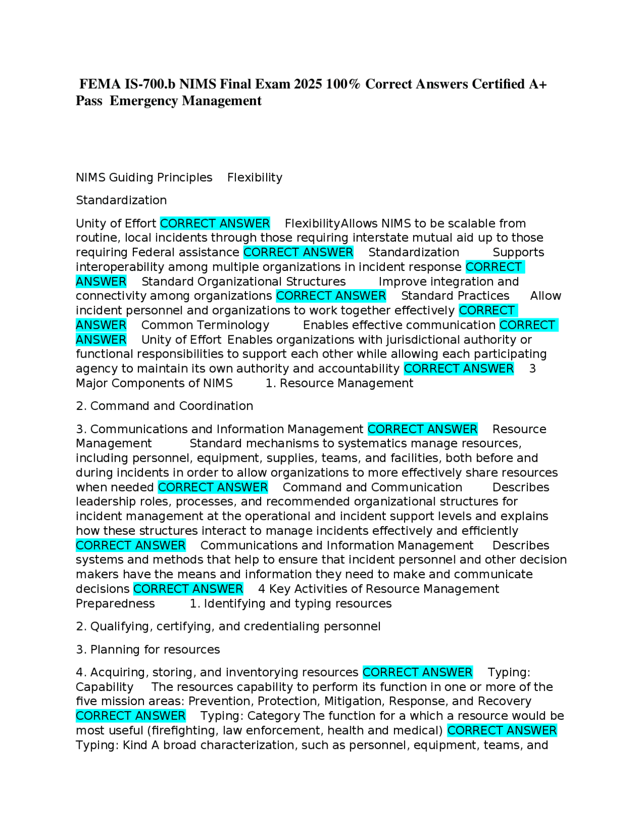 FEMA IS-700.b NIMS Final Exam 2025 | 100% Correct Answers | Certified ...