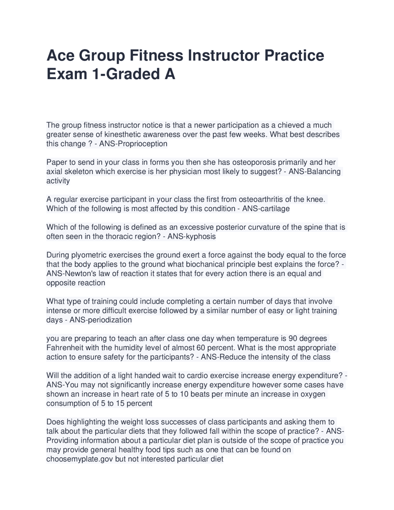 ACE Group Fitness Instructor Practice Exam: Key Concepts and Best ...