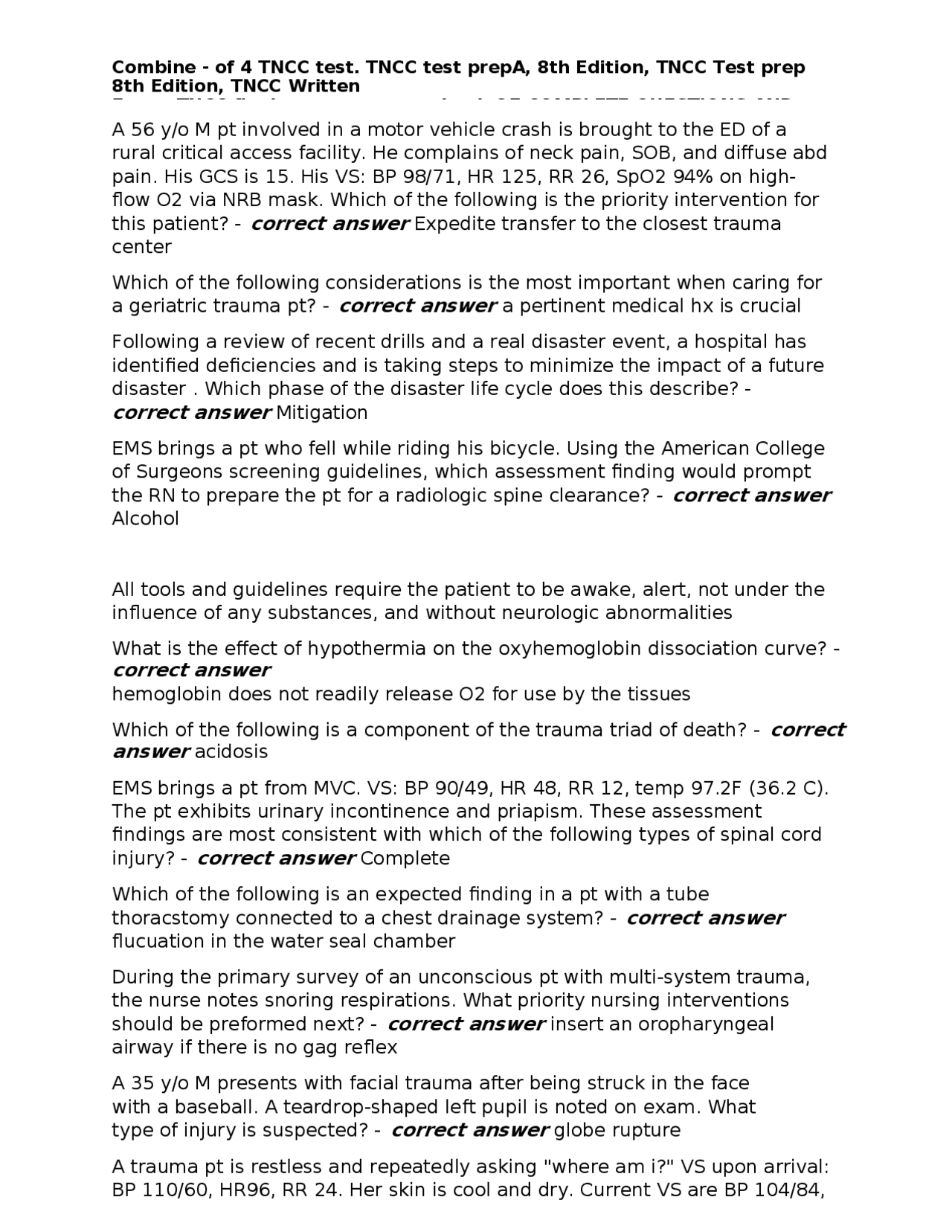 Combine - of 4 TNCC test TNCC test prepA 8th Edition TNCC Test prep 8th ...