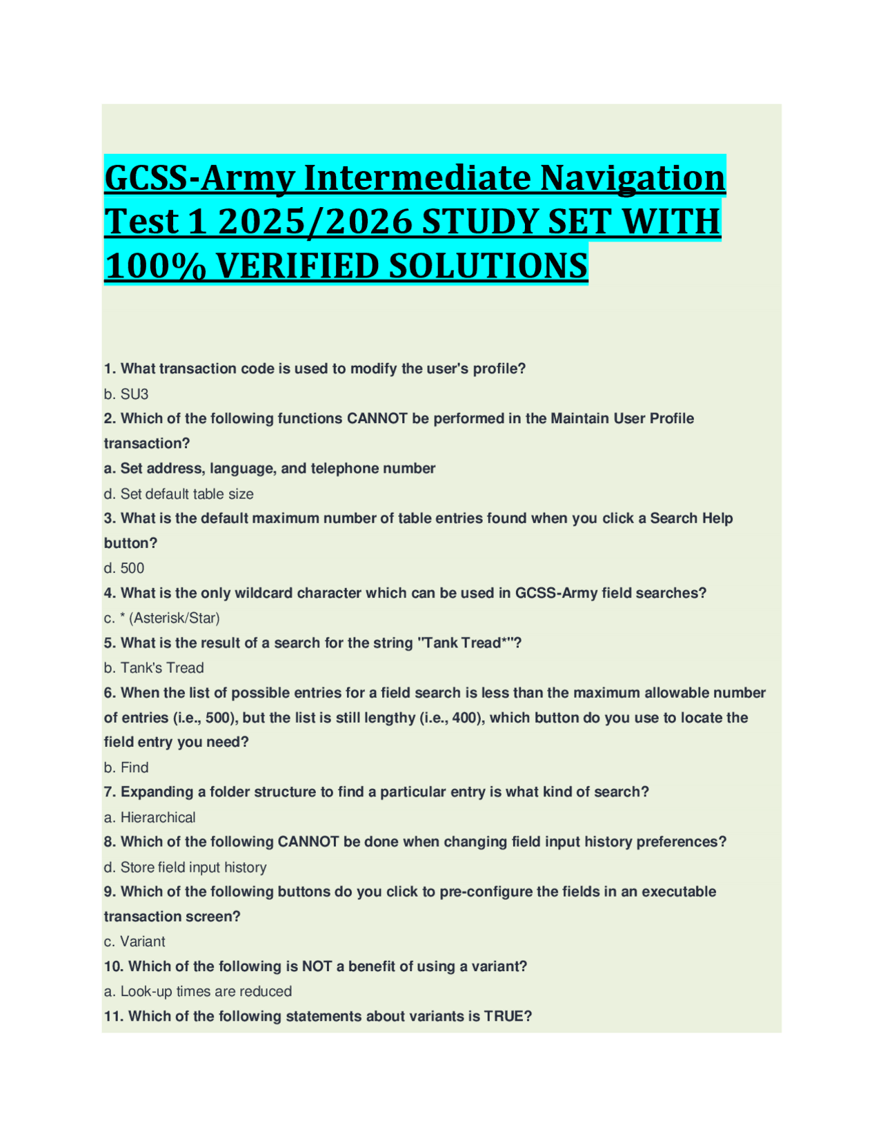 GCSS-Army Intermediate Navigation Test 1 2025/2026 STUDY SET WITH 100% ...