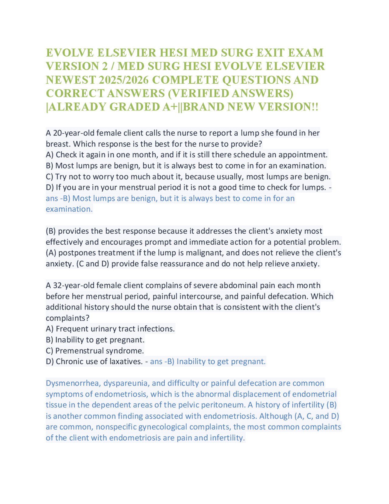 EVOLVE ELSEVIER HESI MED SURG EXIT EXAM VERSION 2 / MED SURG HESI EVOLVE ELSEVIER | Exams ...