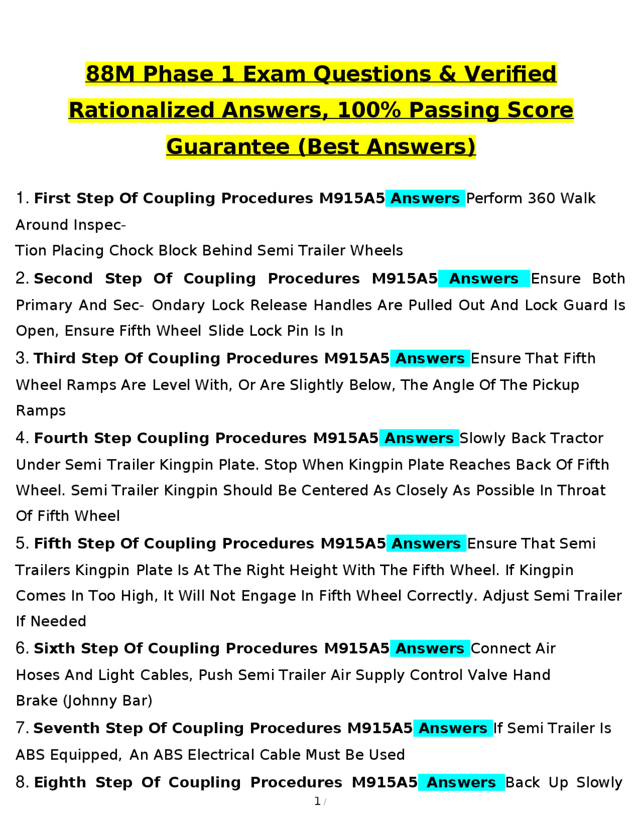 88M Phase 1 Exam Questions & Verified Rationalized Answers – 100% ...