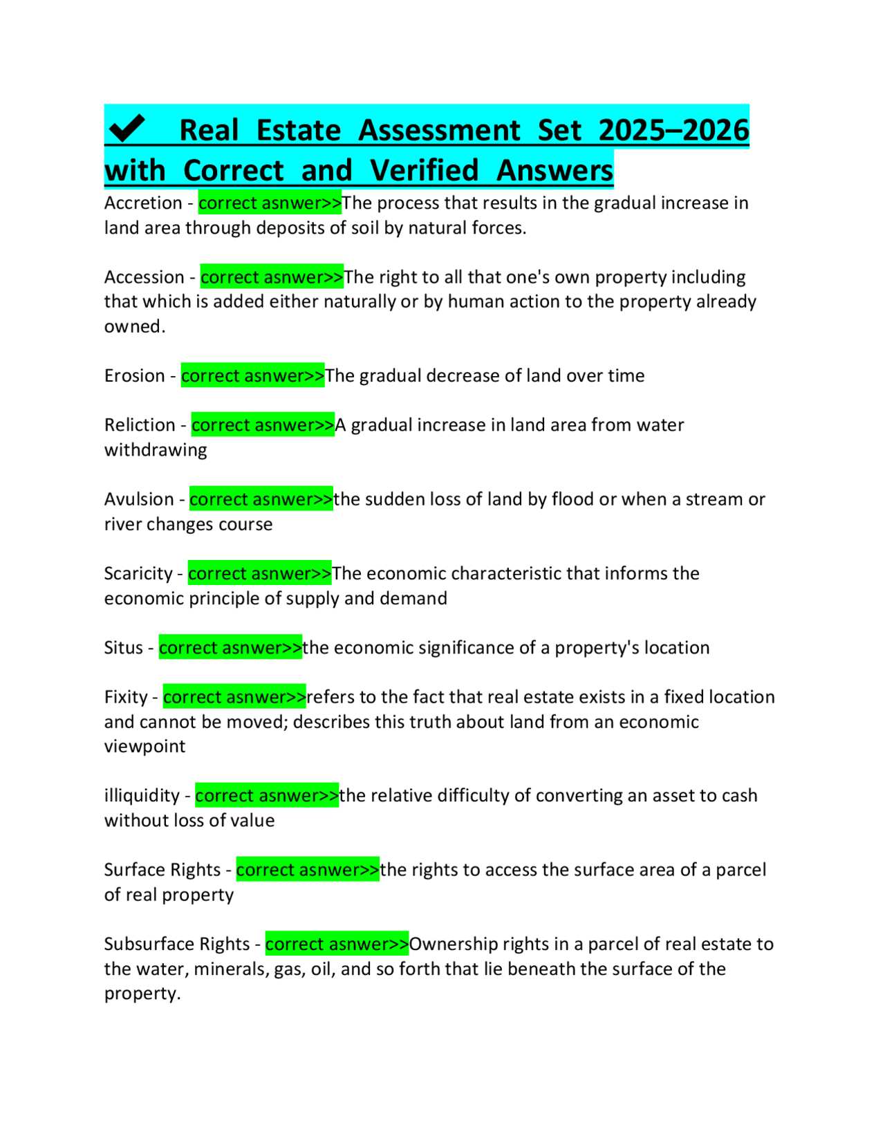 Real Estate Key Concepts and Definitions | Exams Real Estate Management ...