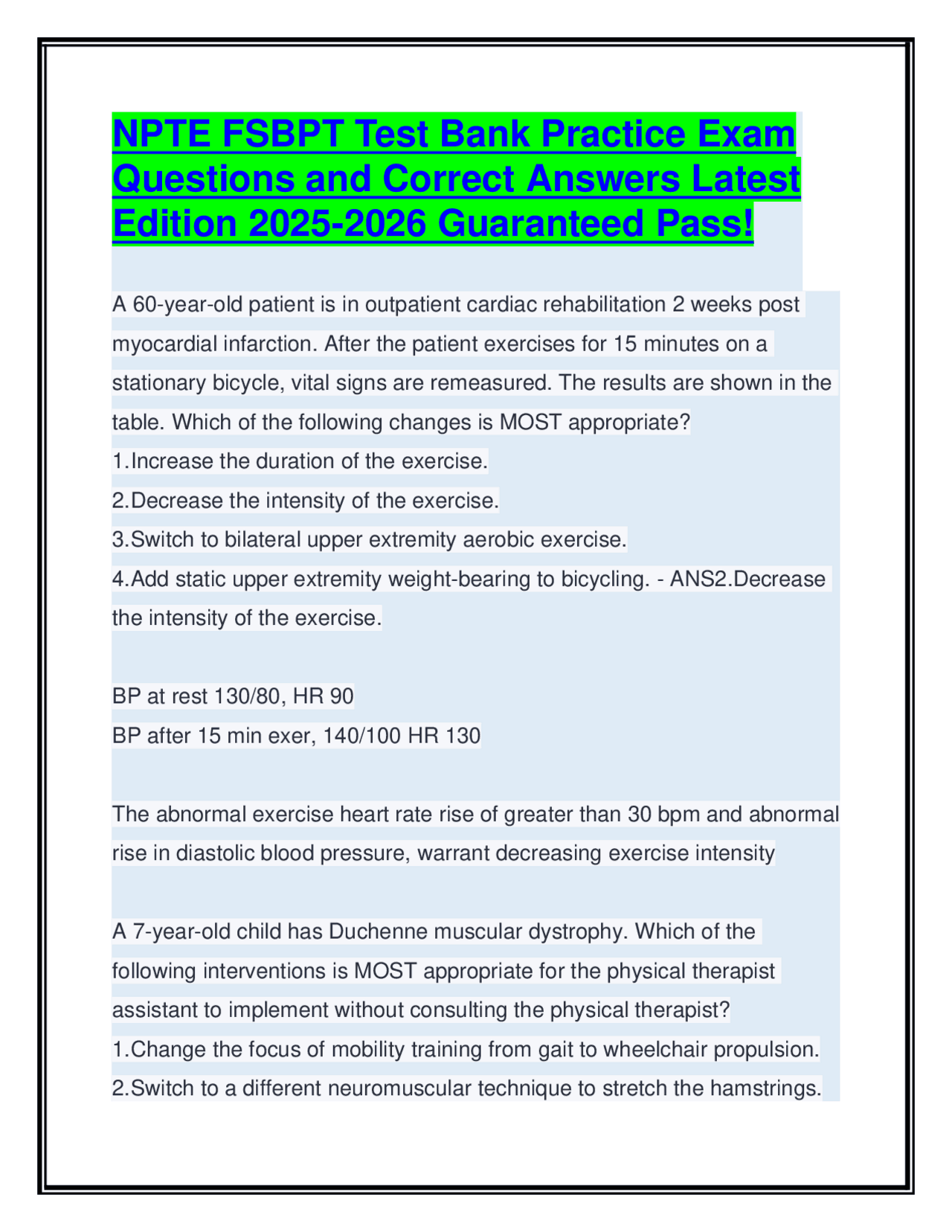 NPTE FSBPT Test Bank Practice Exam Questions & Answers 2025-2026 ...
