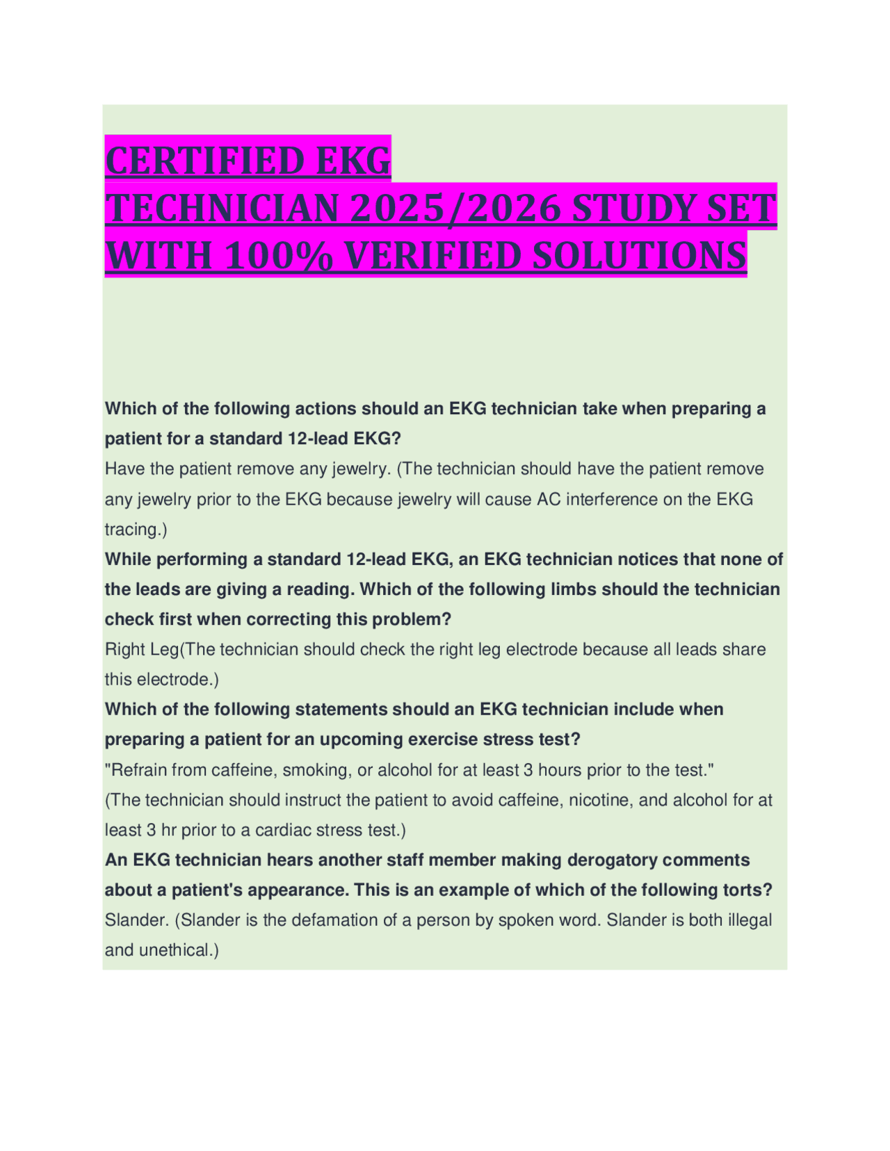 EKG Technician Certification Exam Study Guide 2025/2026 | Exams Health ...