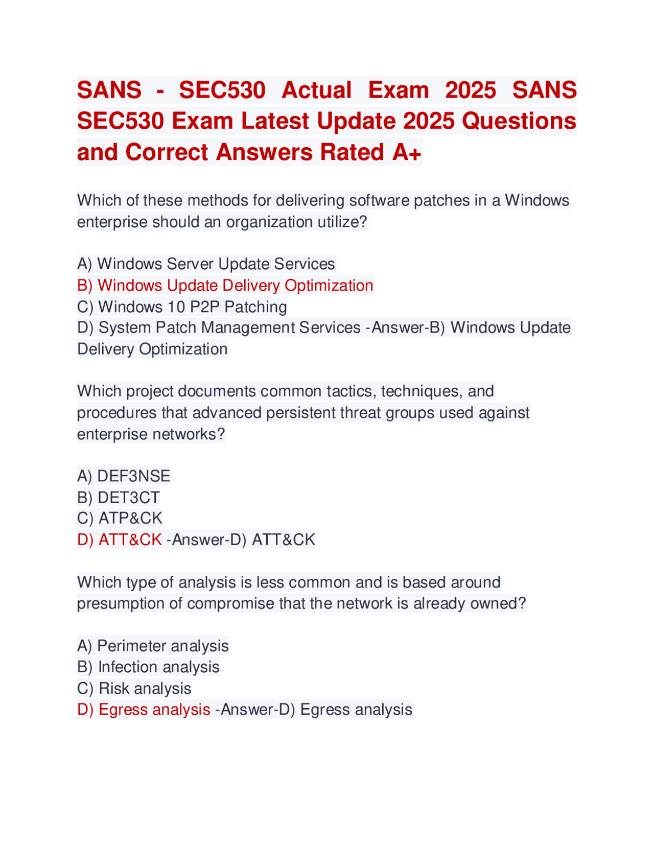 SANS - SEC530 Actual Exam 2025 SANS SEC530 Exam Latest Update 2025 ...