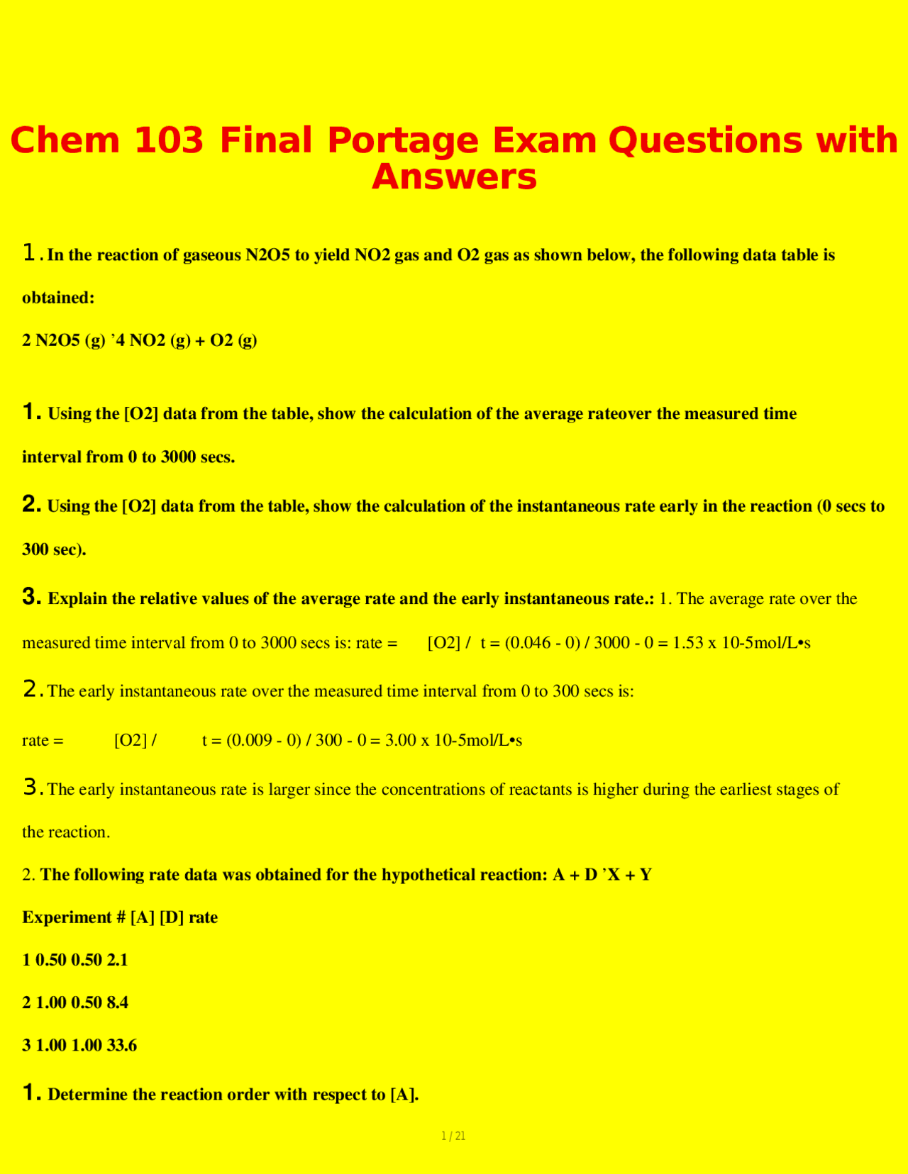 Chemistry 103 Final Exam Questions with Answers | Exams Chemistry | Docsity