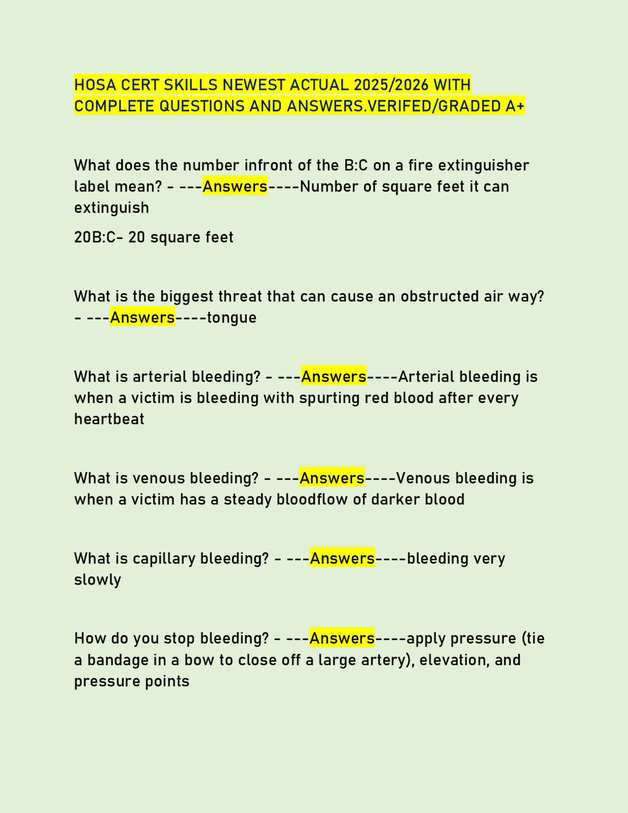 HOSA CERT SKILLS NEWEST ACTUAL 2025/2026 WITH COMPLETE QUESTIONS AND ...