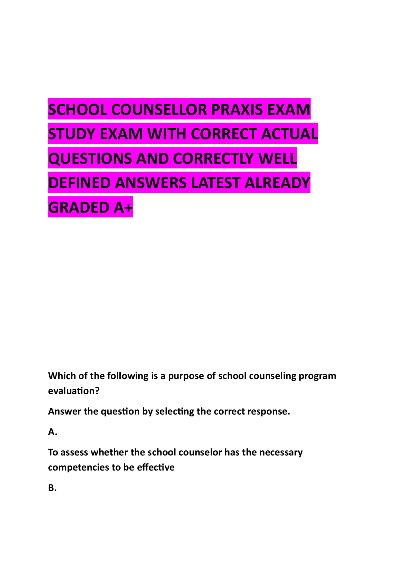 School Counselor Praxis Exam: Study Guide with Questions and Answers ...