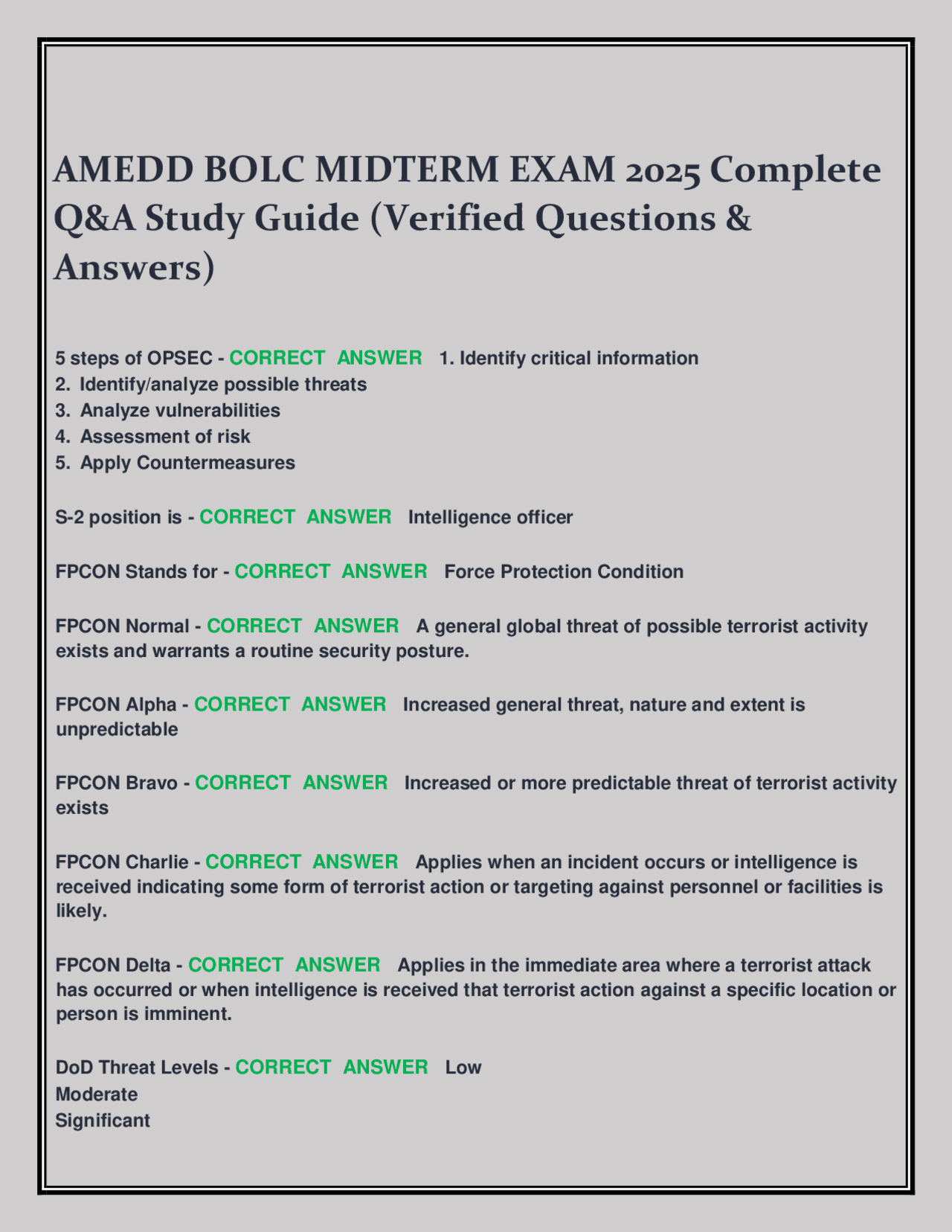 AMEDD BOLC MIDTERM EXAM 2025 Complete Q&A Study Guide (Verified ...