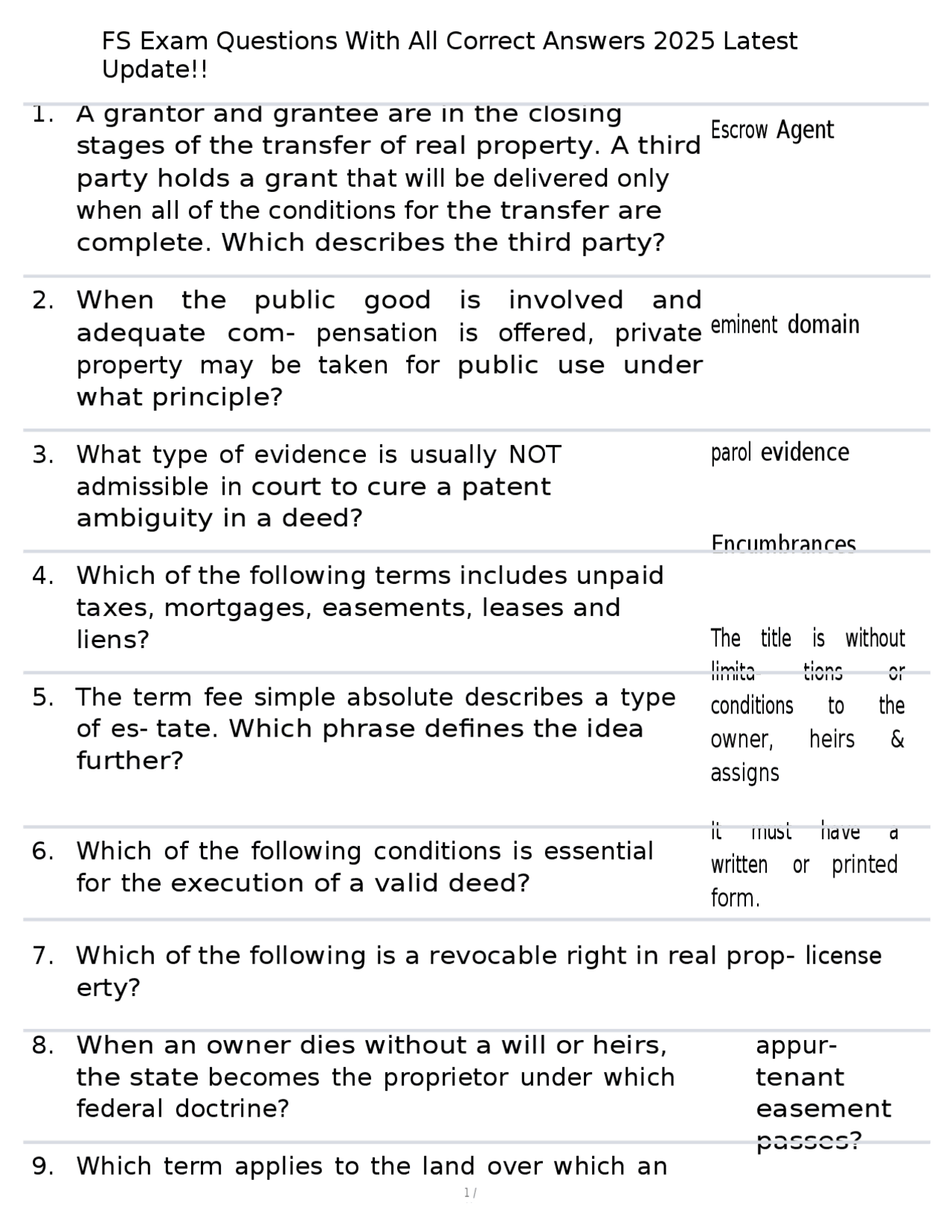 FS Exam Questions With All Correct Answers 2025 Latest Update!! | Exams ...