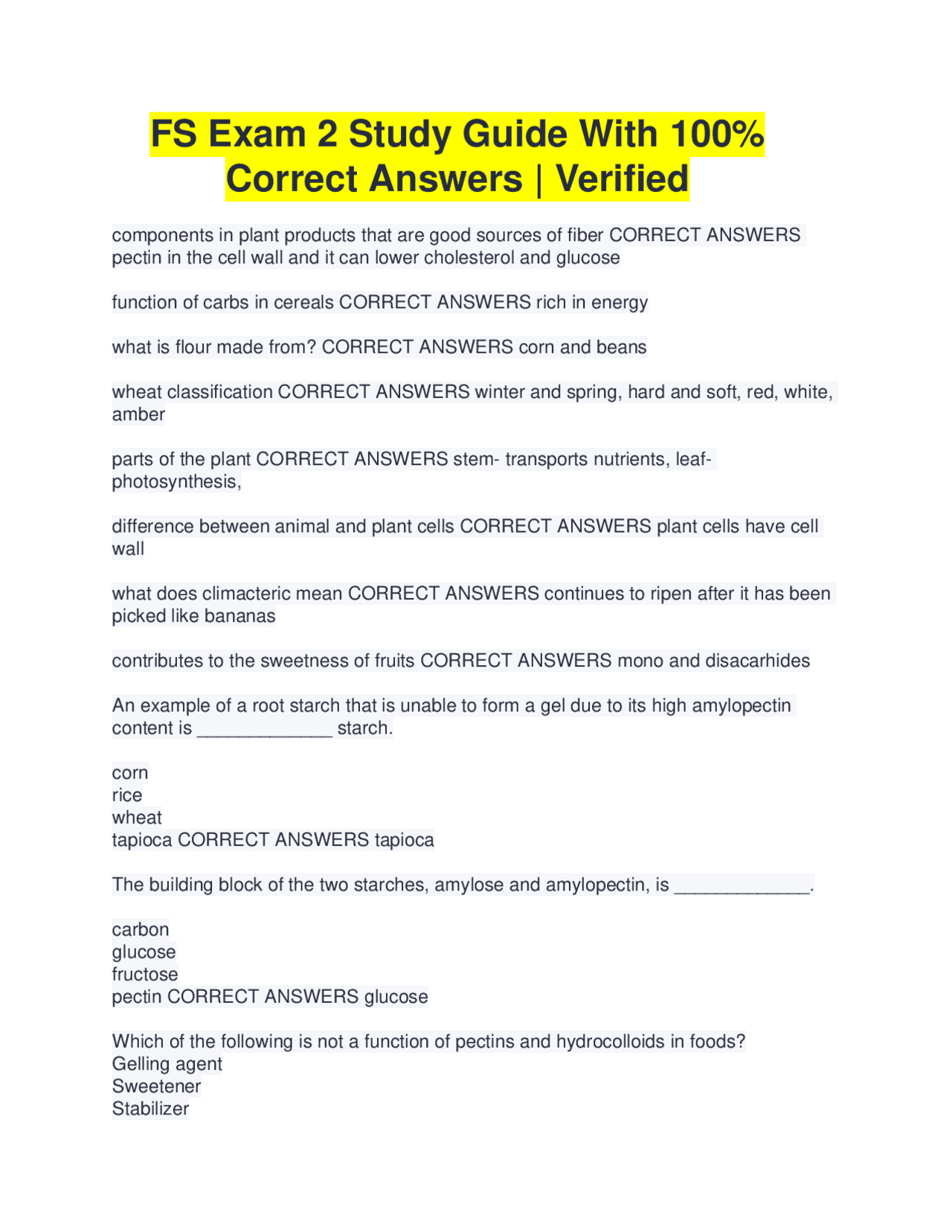 FS Exam 2 Study Guide With 100% Correct Answers | Verified | Exams ...