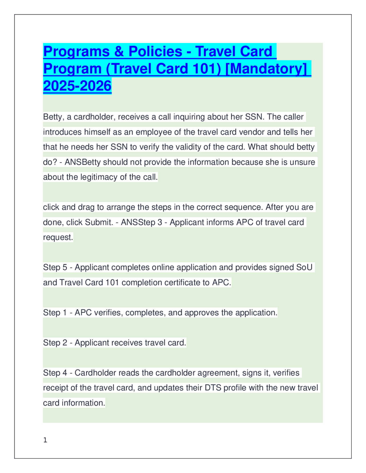 Programs & Policies - Travel Card Program (101) [Mandatory] 2025-2026 | Exams Transport ...