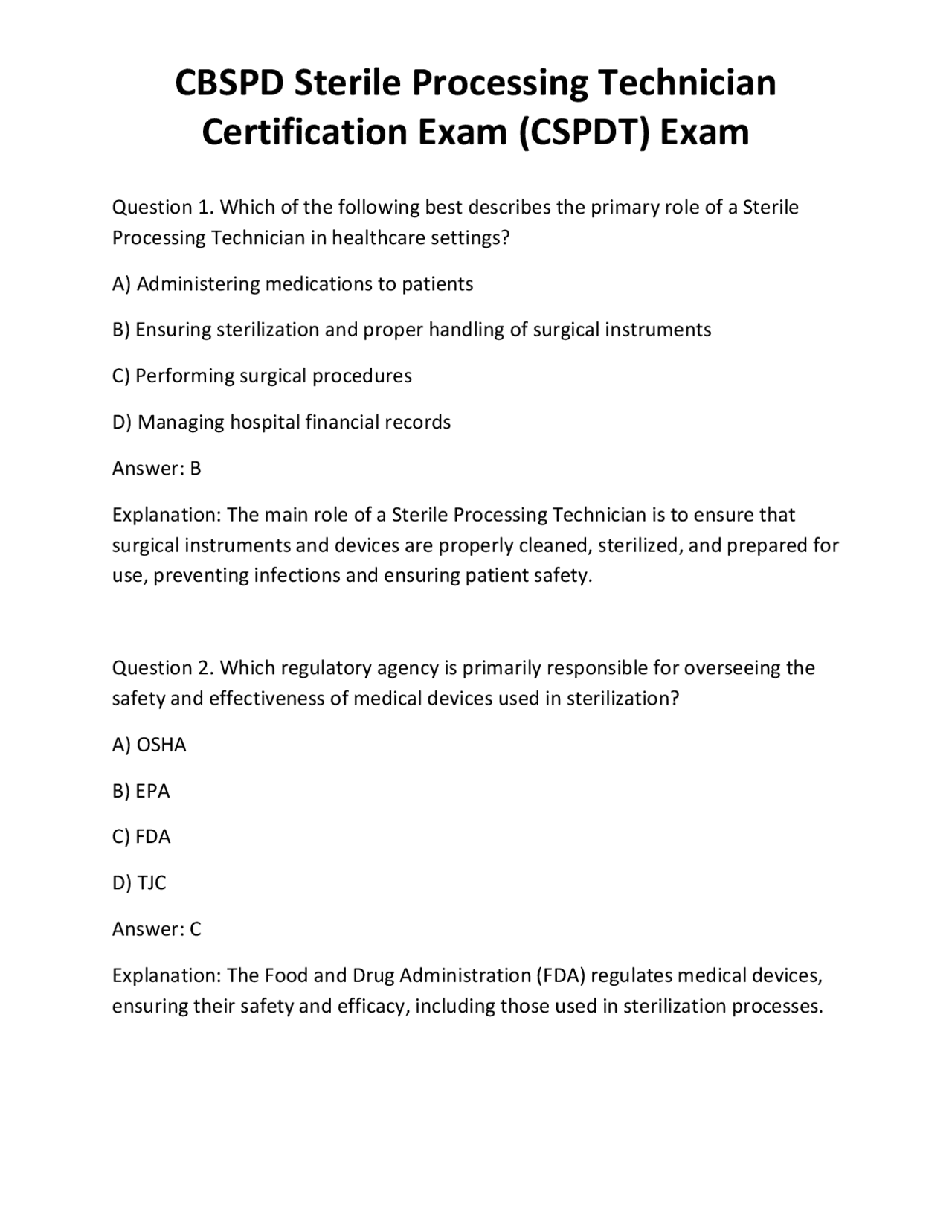 CBSPD Sterile Processing Technician Certification Exam (CSPDT) Exam ...
