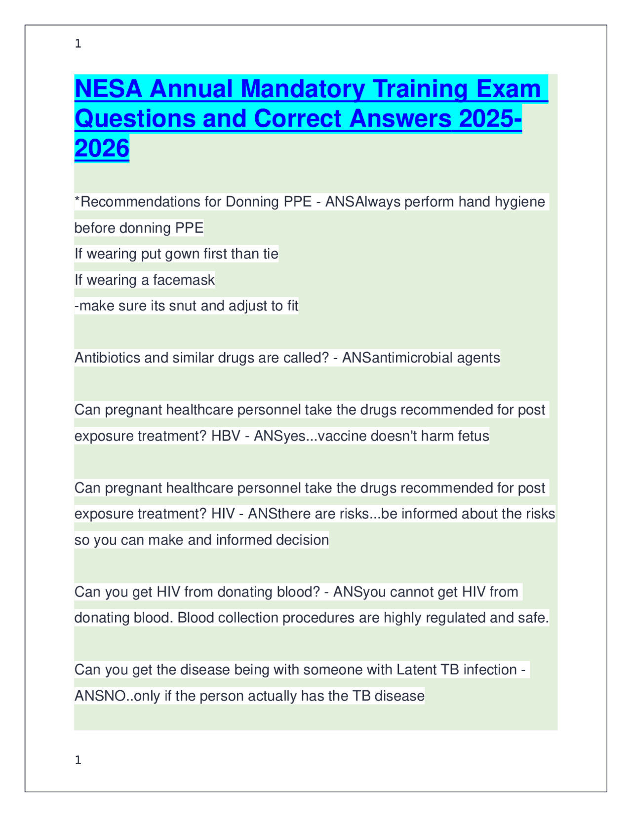 NESA Annual Mandatory Training Exam Questions & Answers 2025-2026 ...