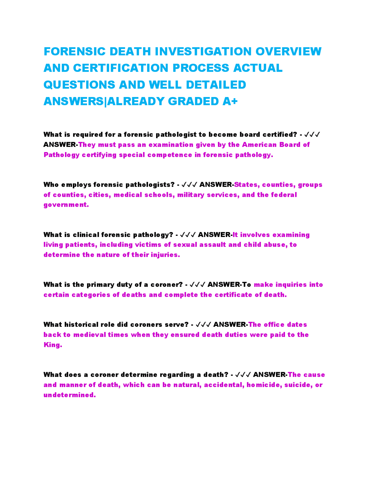 FORENSIC DEATH INVESTIGATION OVERVIEW AND CERTIFICATION PROCESS ACTUAL ...