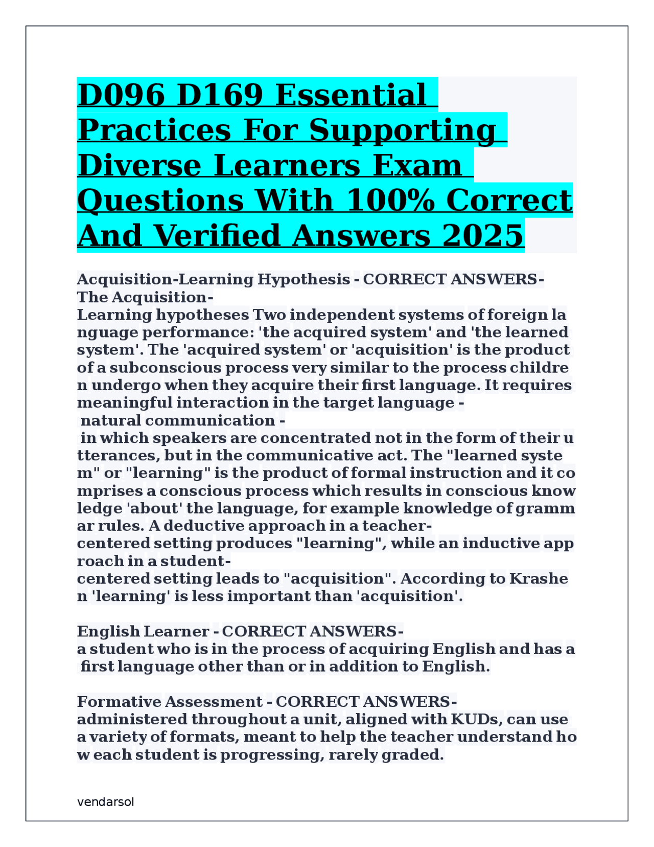D096 D169 Essential Practices For Supporting Diverse Learners Exam ...