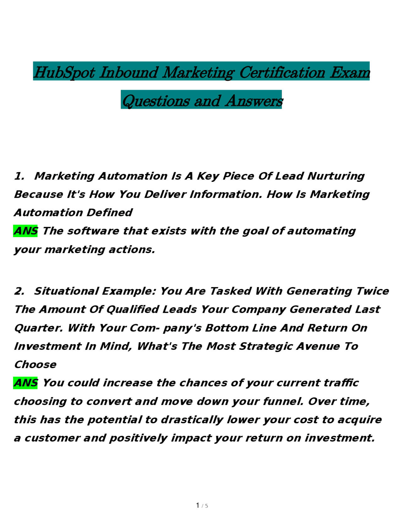 HubSpot Inbound Marketing Certification Exam Questions & Answers (2025 ...