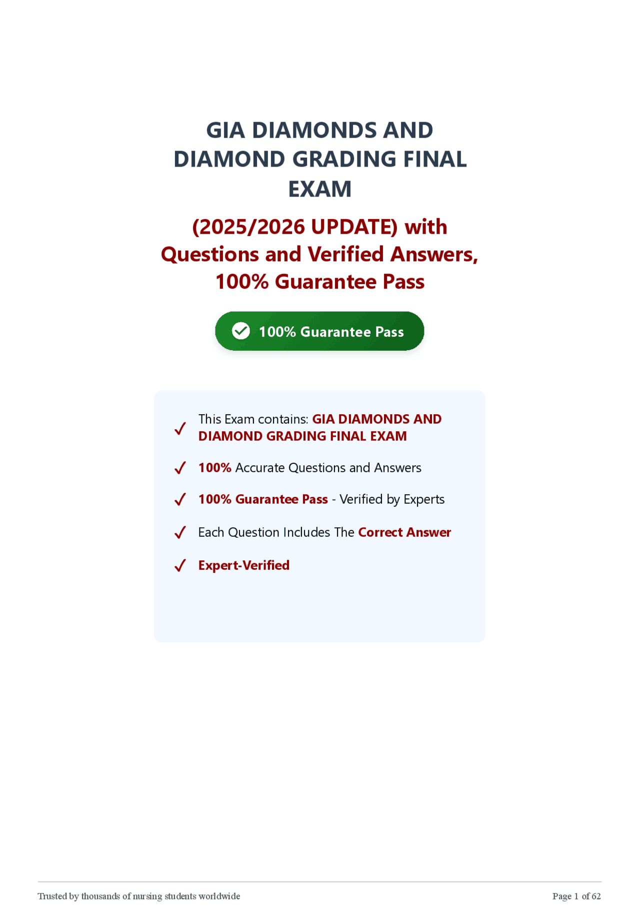 GIA DIAMONDS AND DIAMOND GRADING FINAL EXAM (2025/2026 UPDATE) with Q&A ...