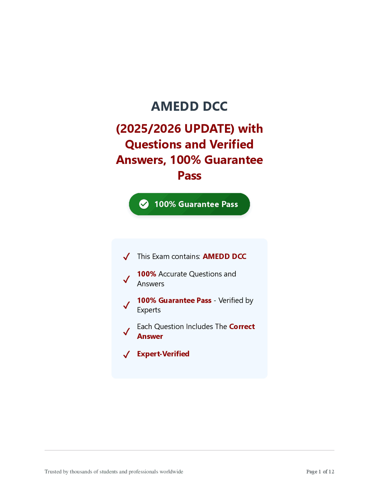 AMEDD DCC (2025/2026 UPDATE) with Questions and Verified Answers, 100% ...
