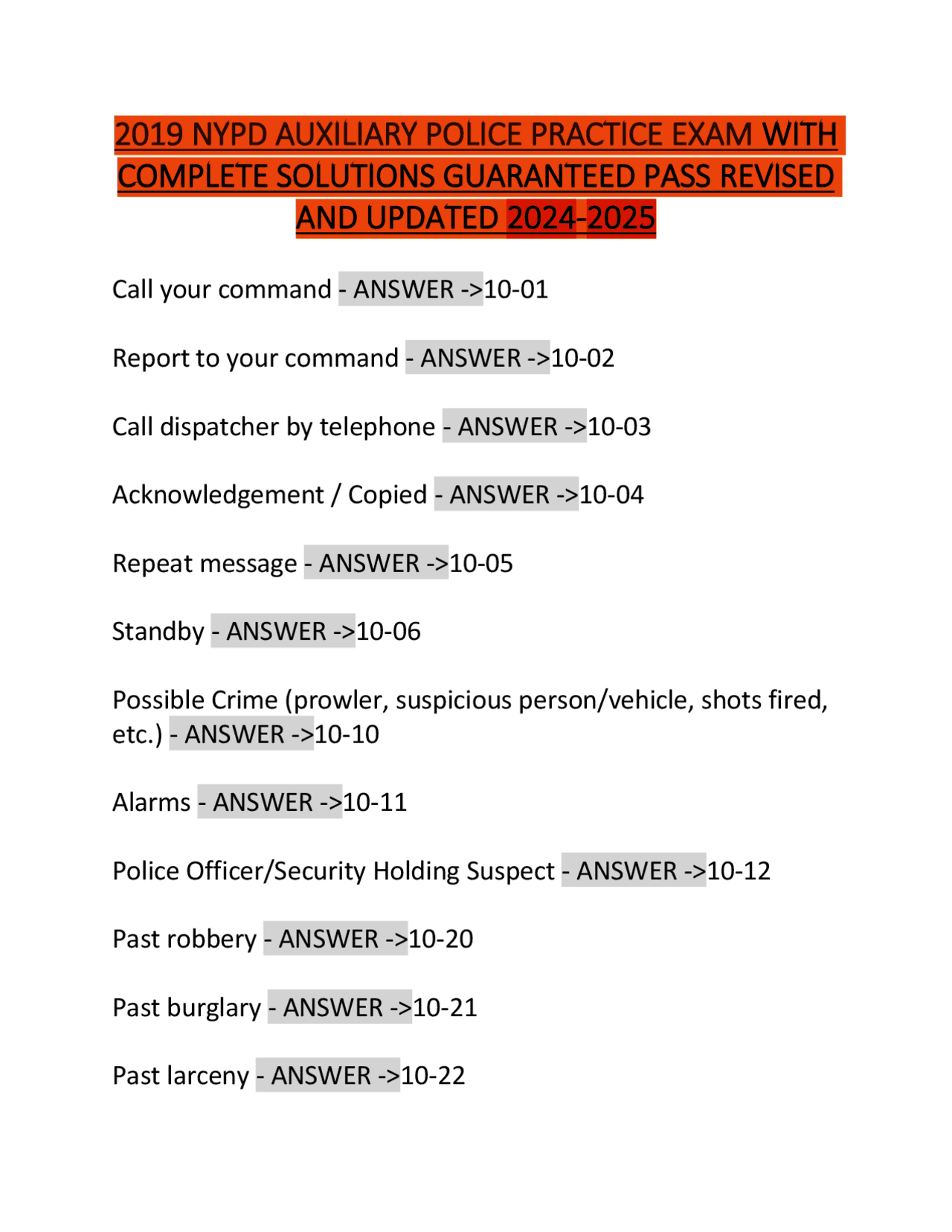 NYPD Auxiliary Police Exam Prep: Practice Questions and Solutions ...