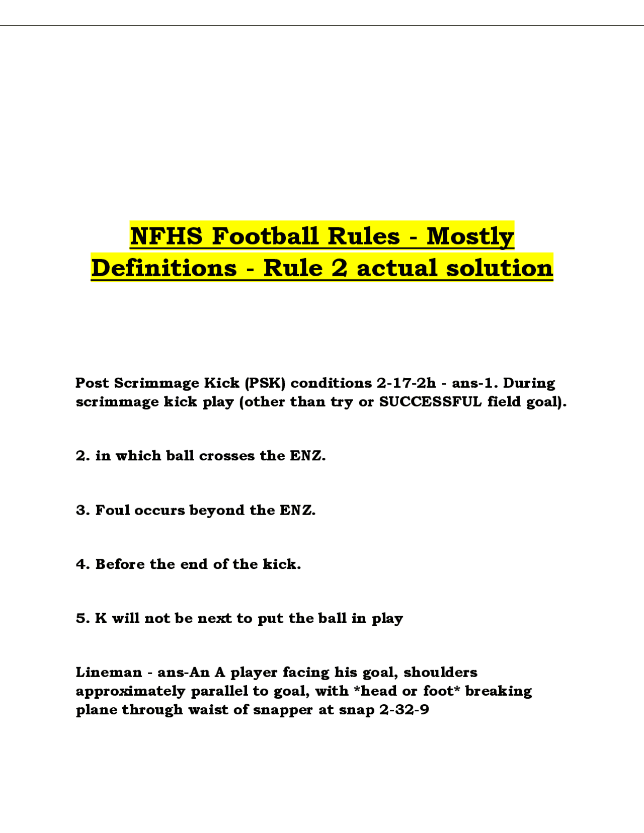 NFHS Football Rules: Definitions and Interpretations | Exams Nursing ...