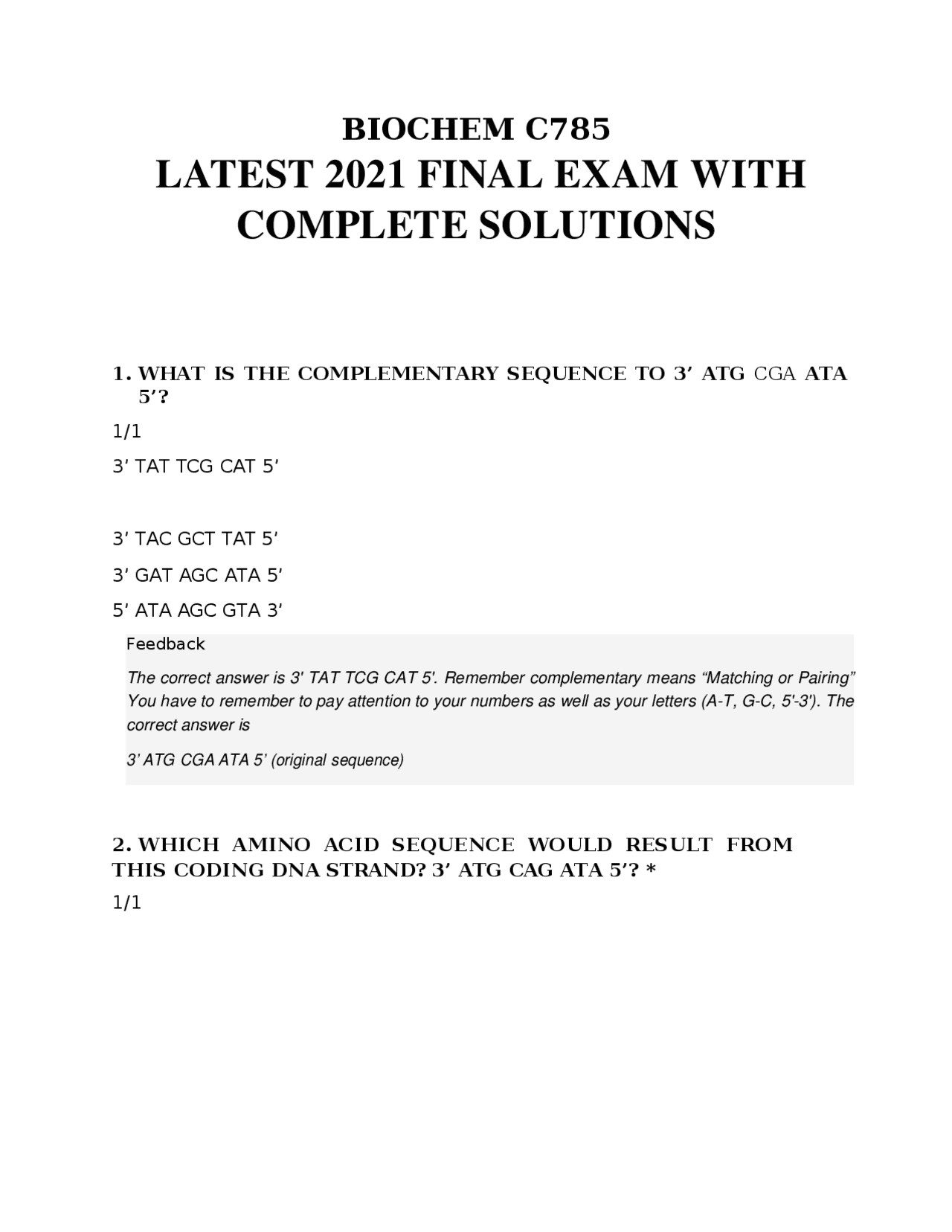 BIO CHEM FINAL EXAMINATION.docx | Exams Nursing | Docsity
