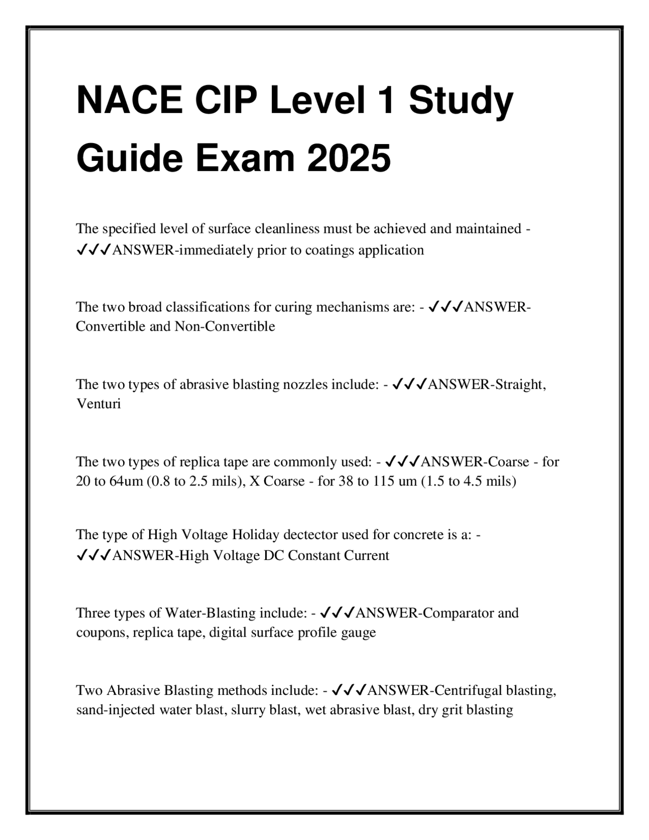 NACE CIP Level 1 Exam 2025 – Complete Study Guide with Updated Practice ...