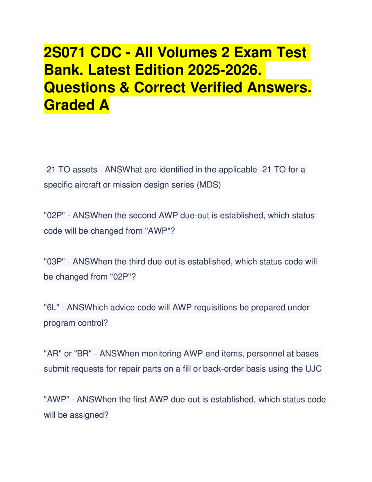 2S071 CDC - All Volumes 2 Exam Test Bank. Latest 2025-2026. Questions ...