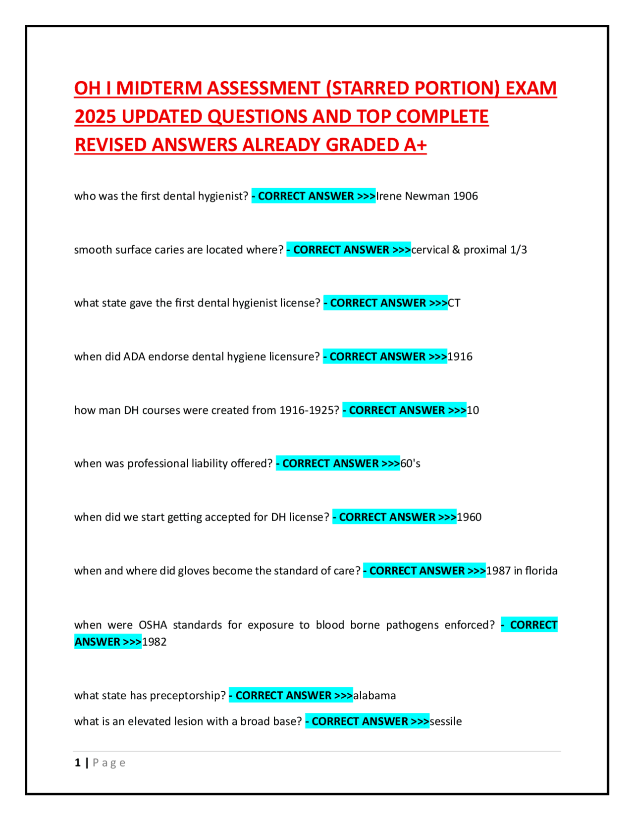 OH I MIDTERM ASSESSMENT (STARRED PORTION) EXAM 2025 UPDATED QUESTIONS ...