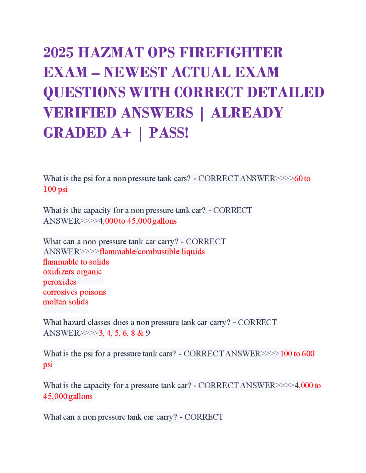 2025 HAZMAT OPS FIREFIGHTER EXAM – NEWEST ACTUAL EXAM QUESTIONS WITH ...