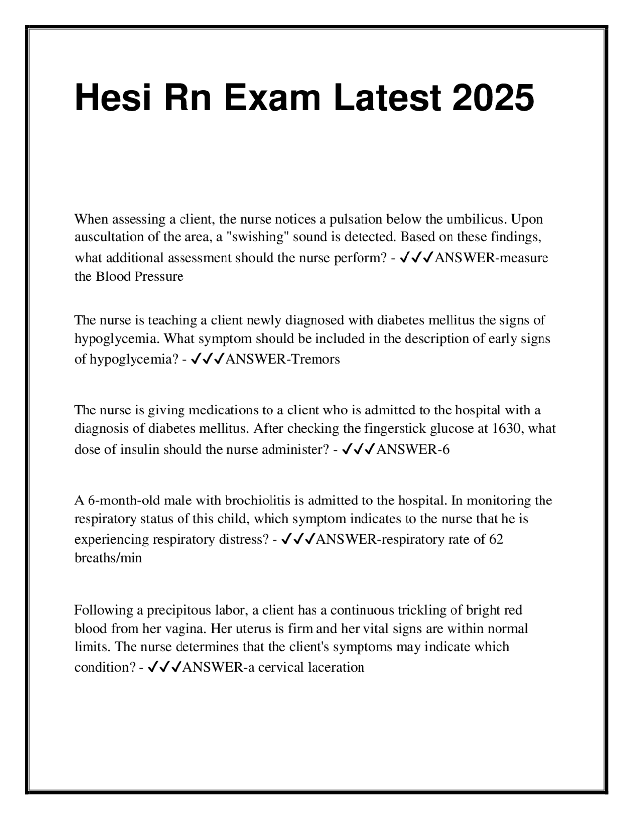 HESI RN Exam 2025 – Latest Updated Questions and Answers Study Guide ...