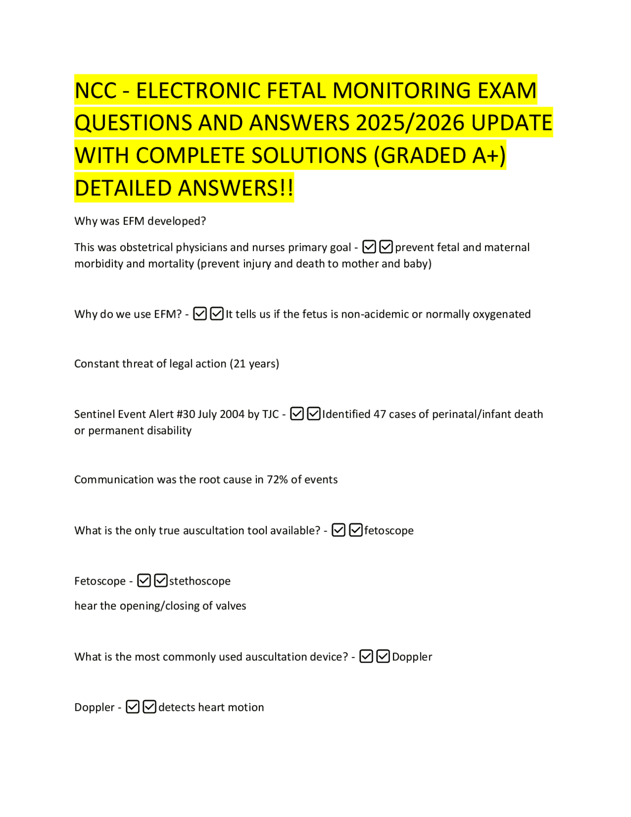 Electronic Fetal Monitoring (EFM) Exam Q&A: Comprehensive Study Guide ...