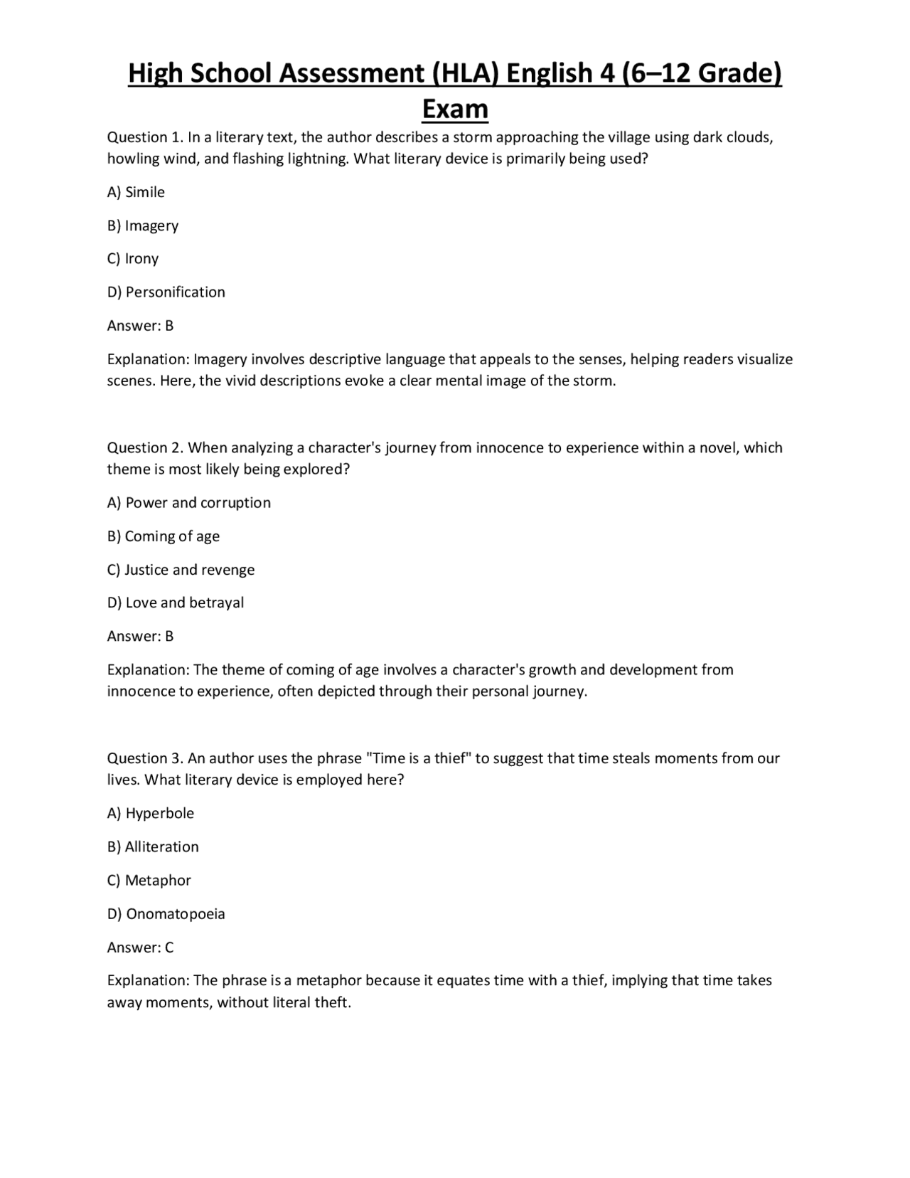 High School Assessment (HLA) English 4 (6–12 Grade) Exam | Exams ...