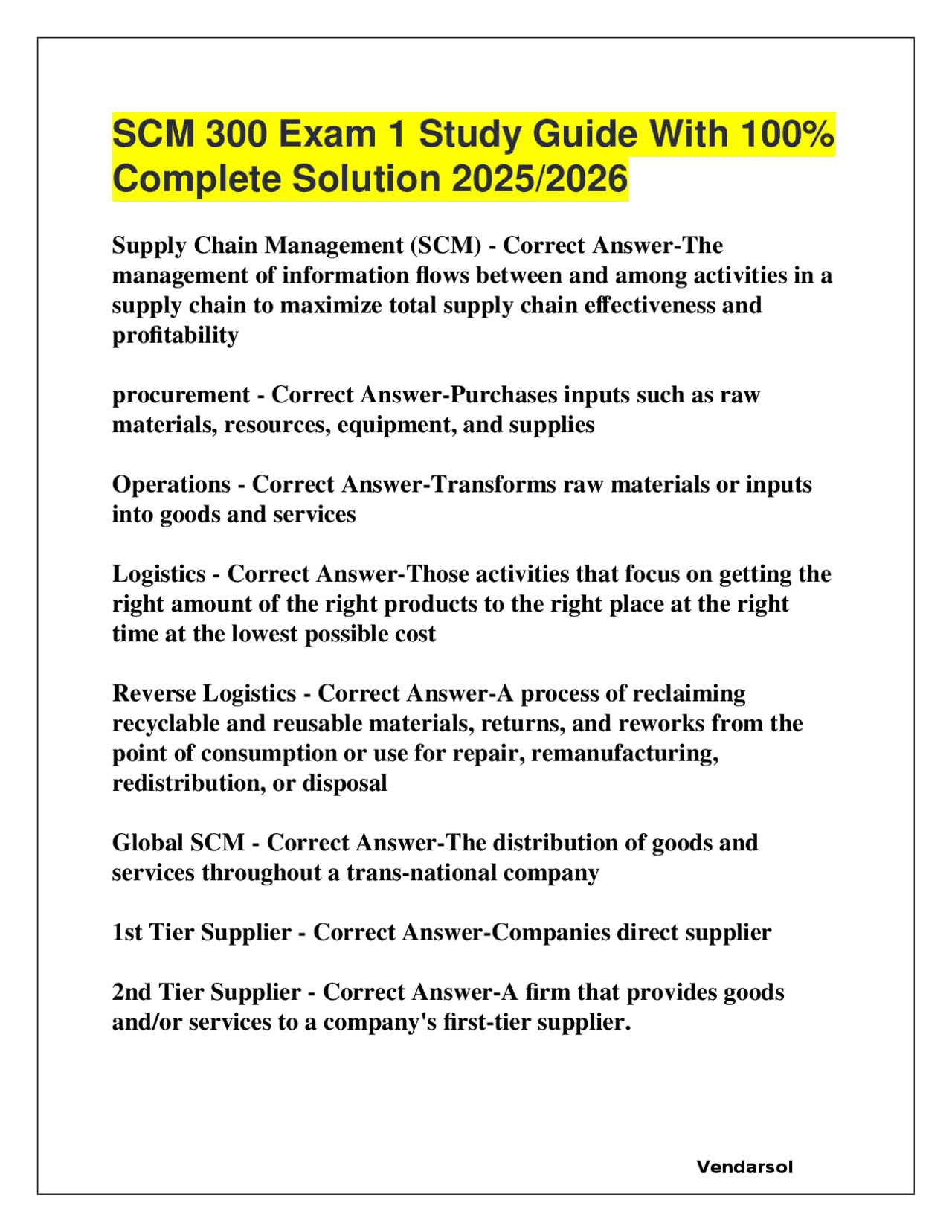 SCM 300 Final Exam Study Guide (Davila) With100% Complete Solution 2025 ...