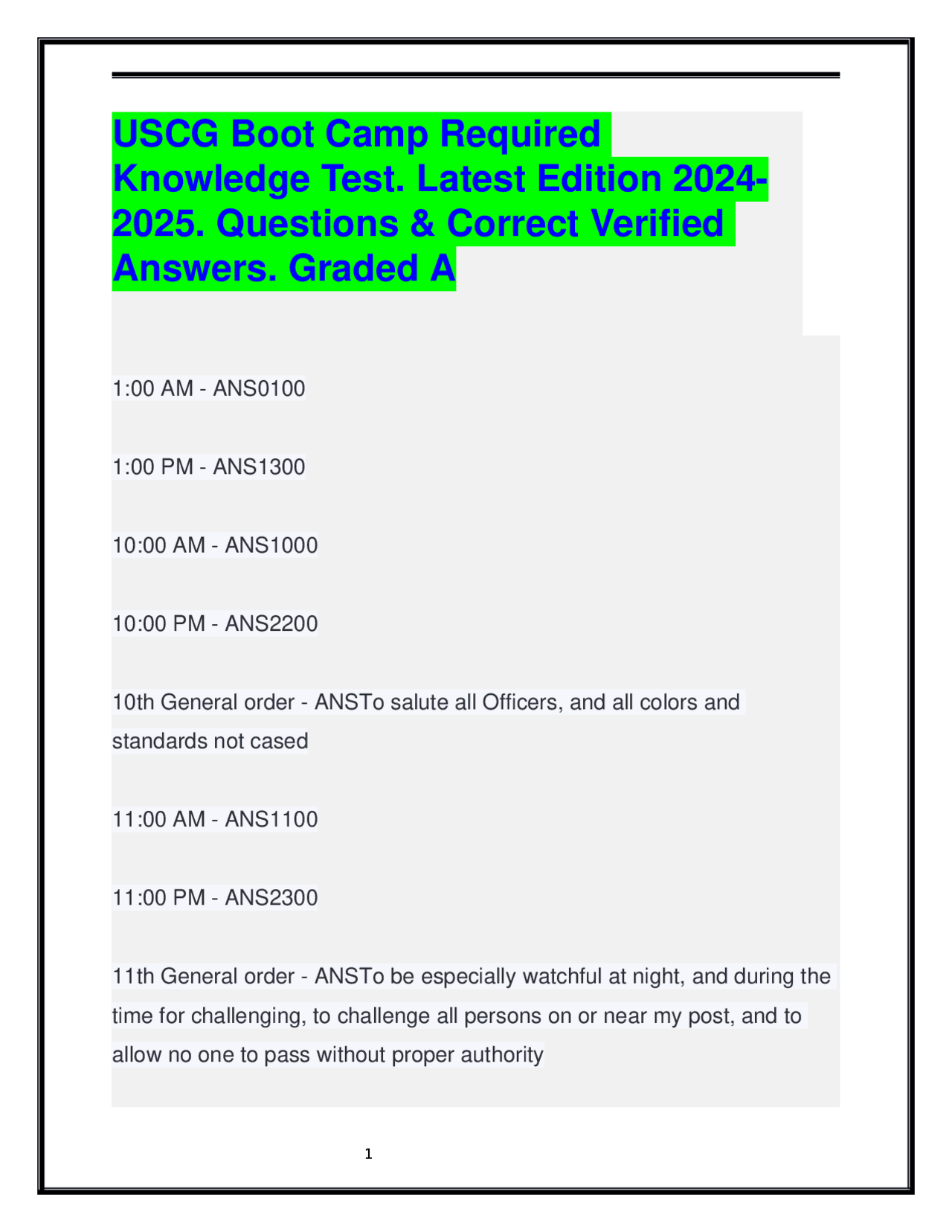 USCG Boot Camp Required Knowledge Test. Latest Edition 2024-2025 ...