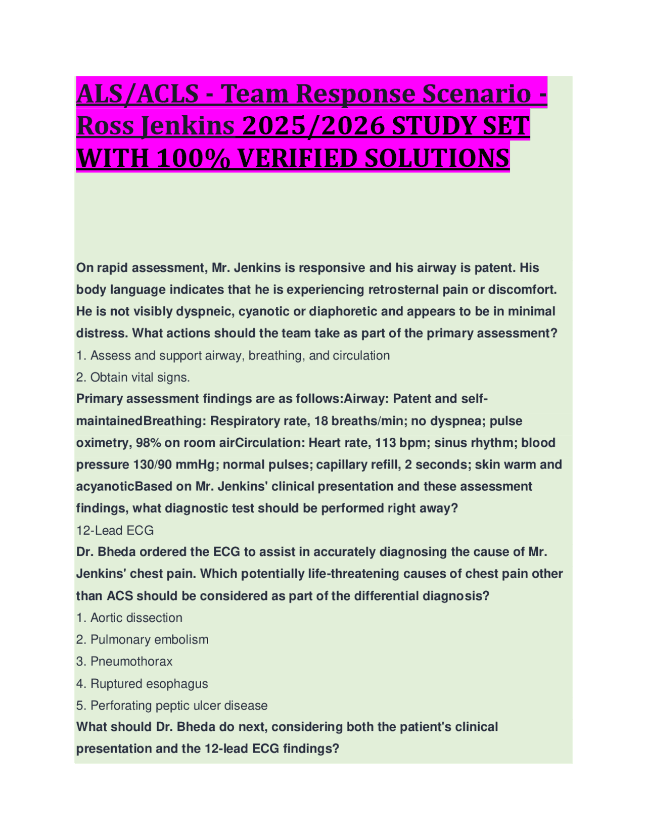 ALS/ACLS - Team Response Scenario - Ross Jenkins 2025/2026 STUDY SET ...