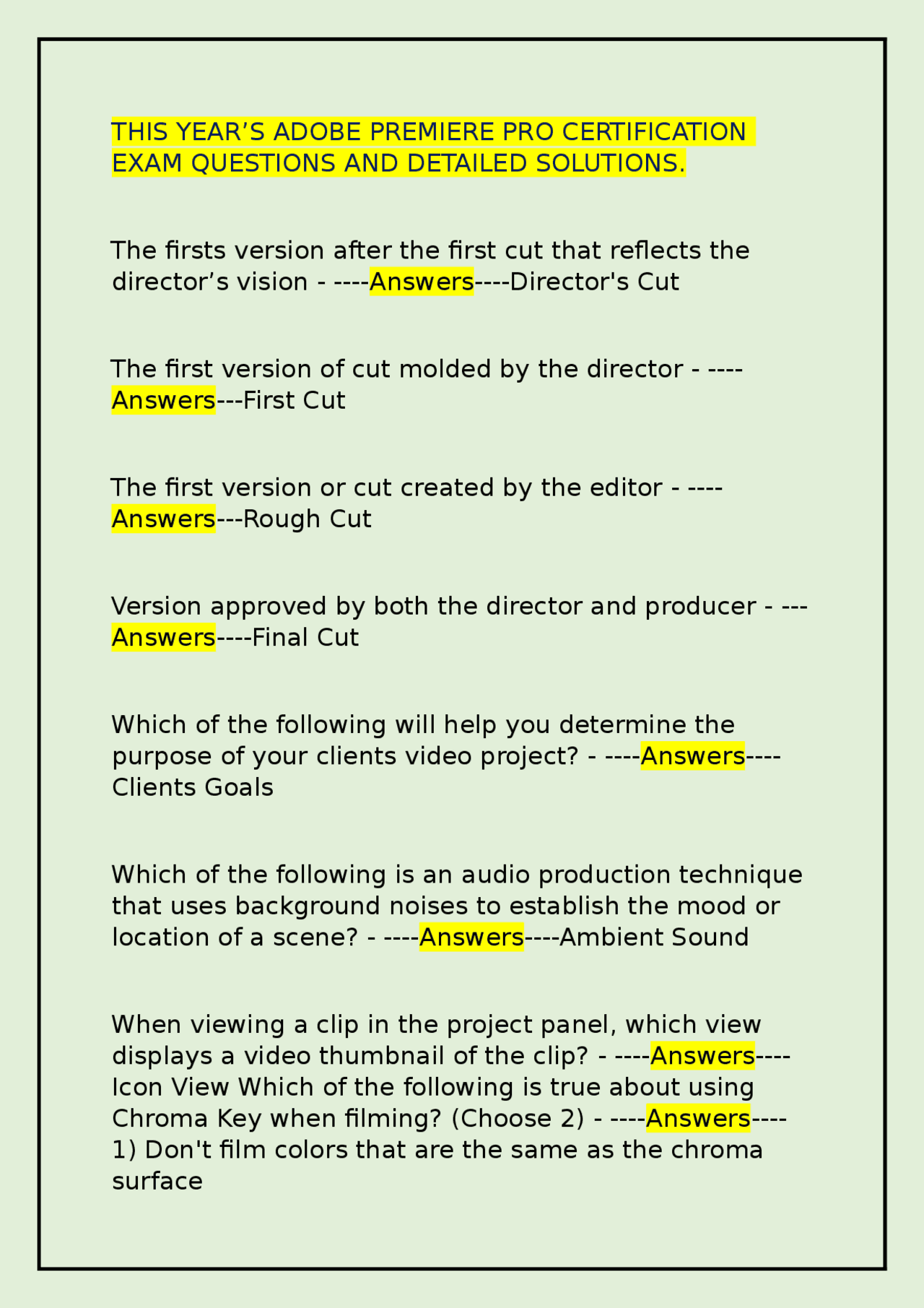 Adobe Premiere Pro Certification Exam: Questions and Solutions | Exams ...