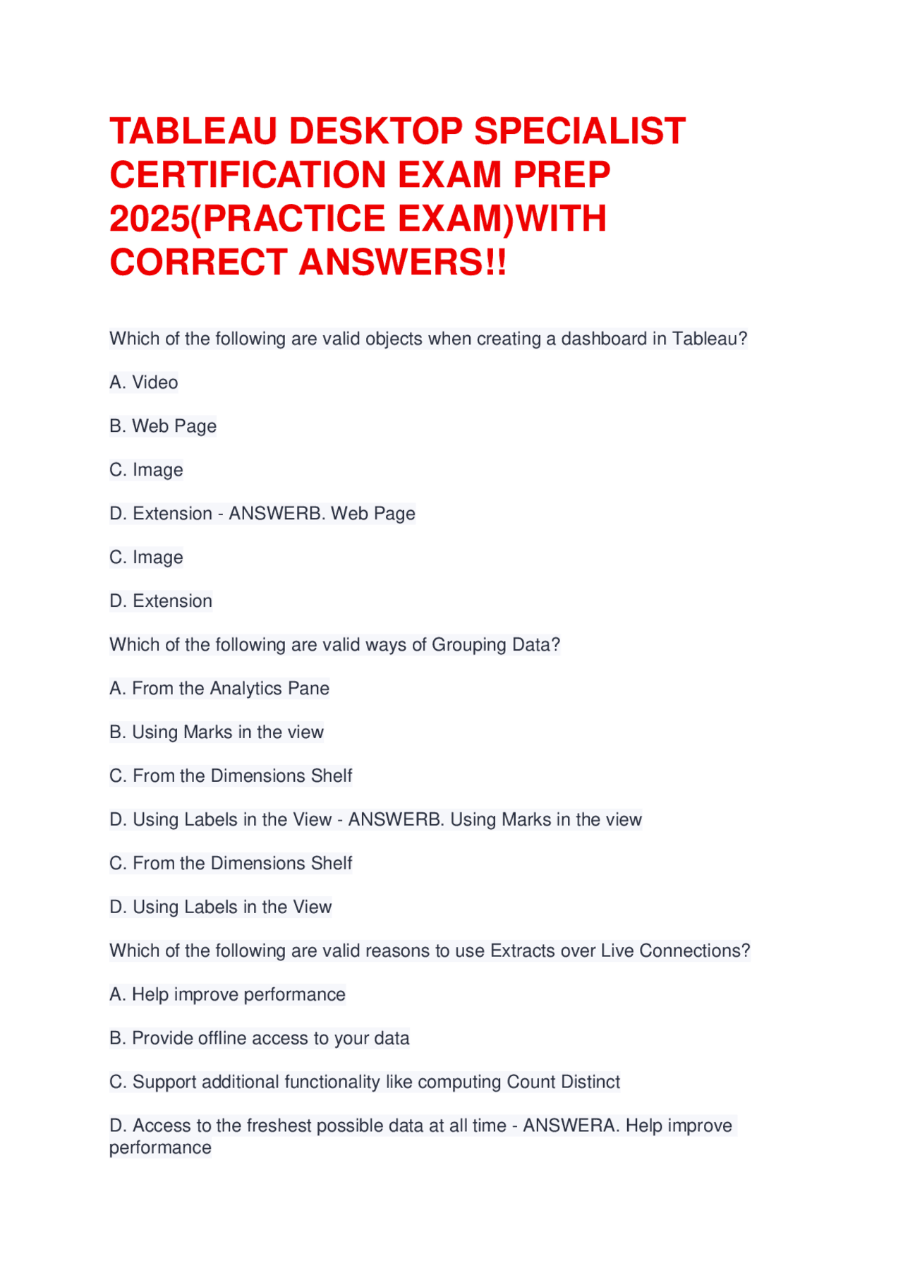 Tableau Desktop Specialist Certification Exam Prep 2025 | Exams ...