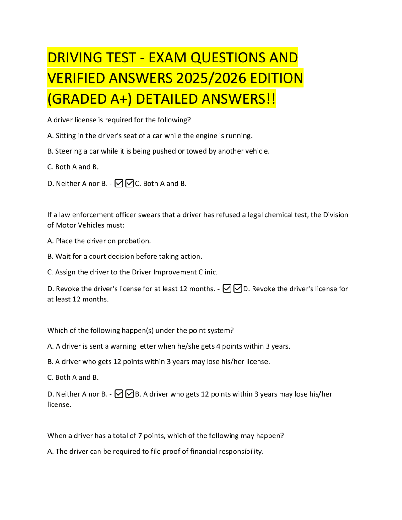 Driving Test Exam Questions and Answers 2025/2026 | Exercises European ...