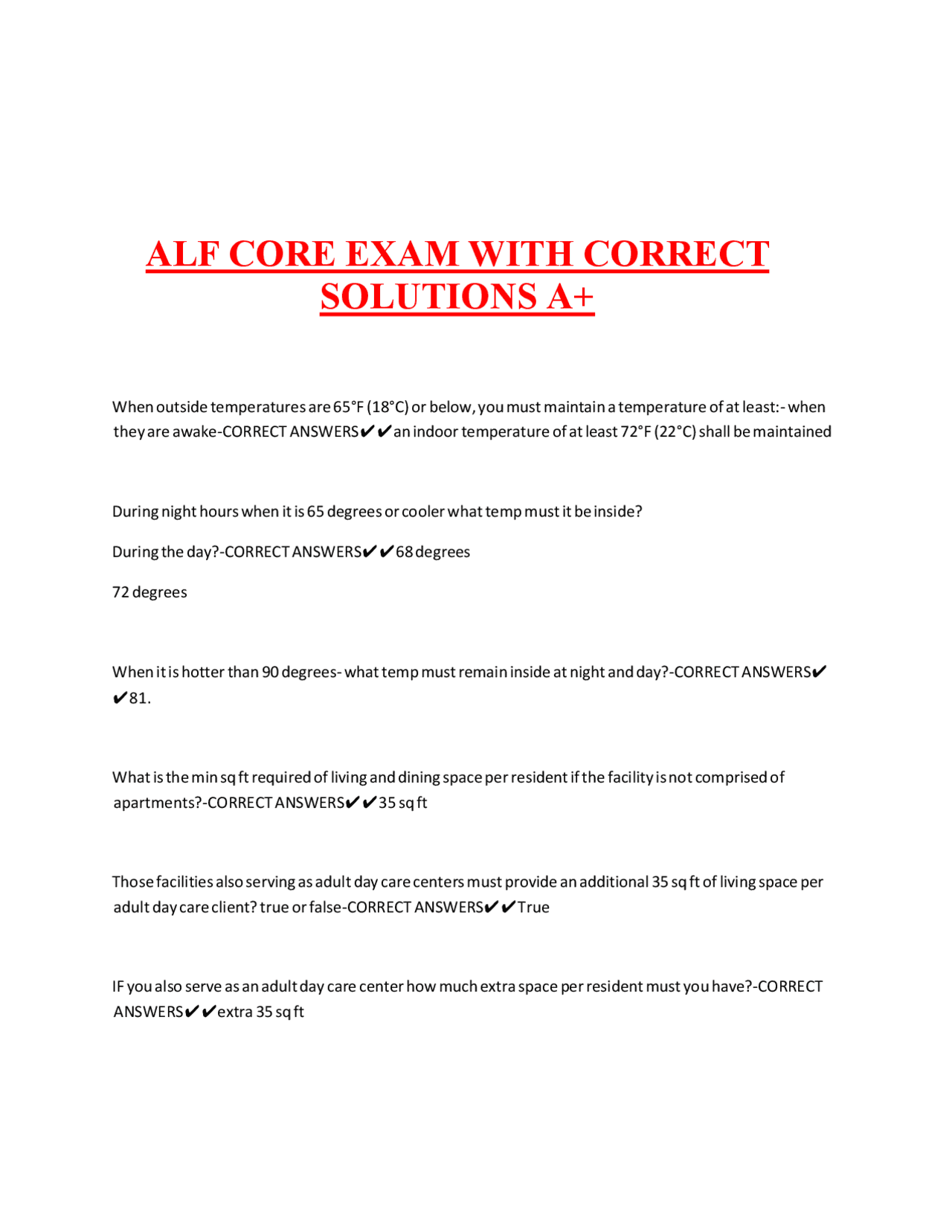 ALF CORE EXAM WITH CORRECT SOLUTIONS A+. | Exams Advanced Education ...