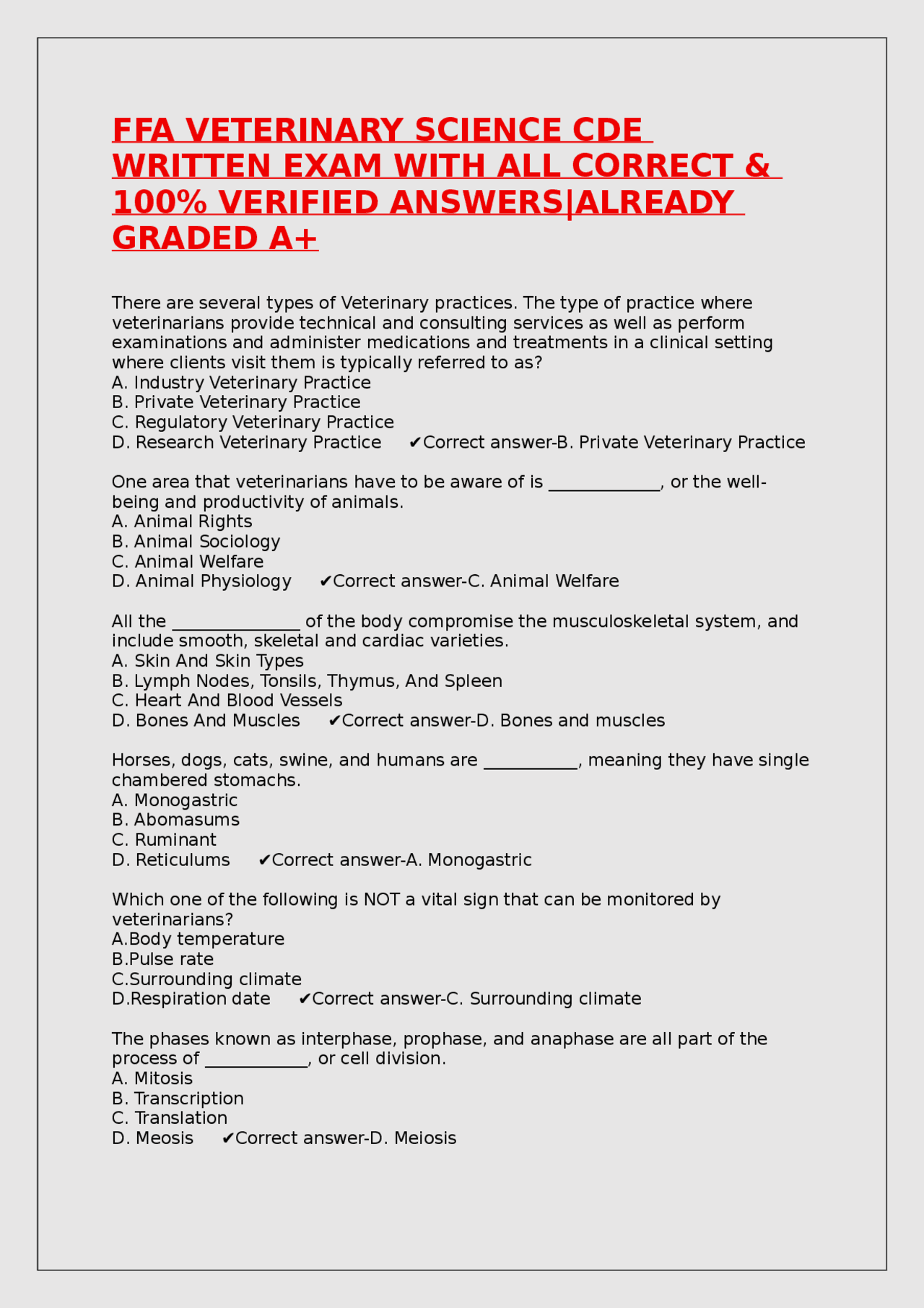 Veterinary Science Exam: Comprehensive Questions and Answers for ...